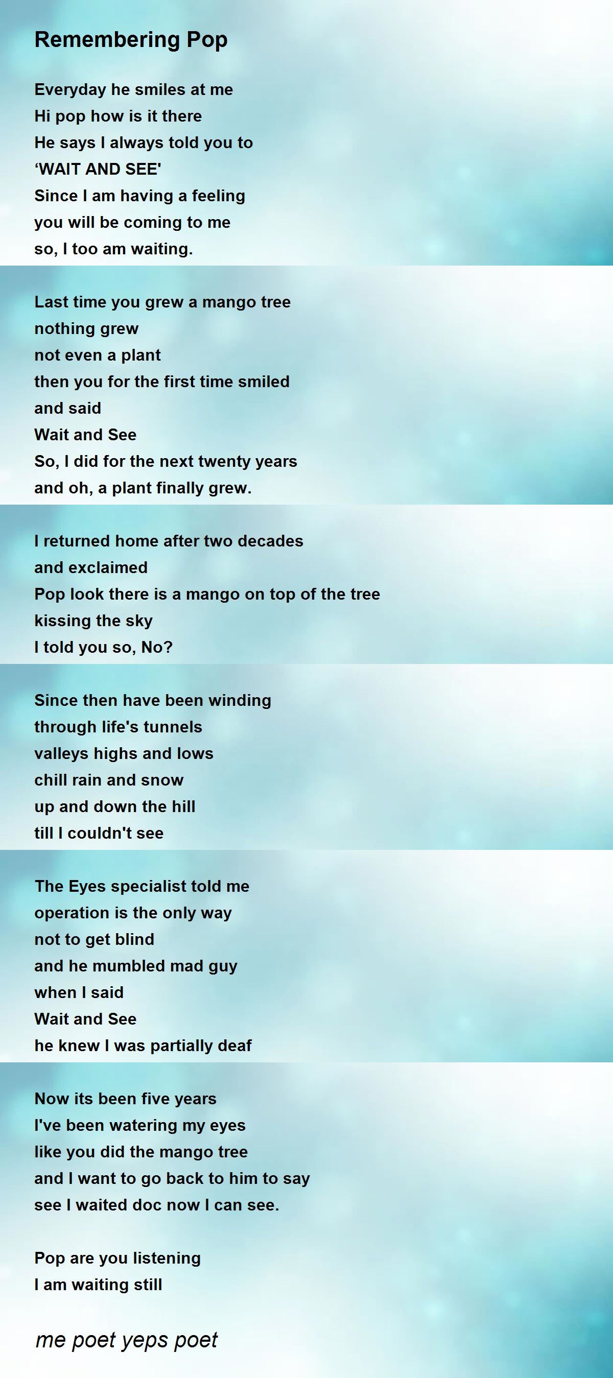 Remembering Pop - Remembering Pop Poem by me poet yeps poet