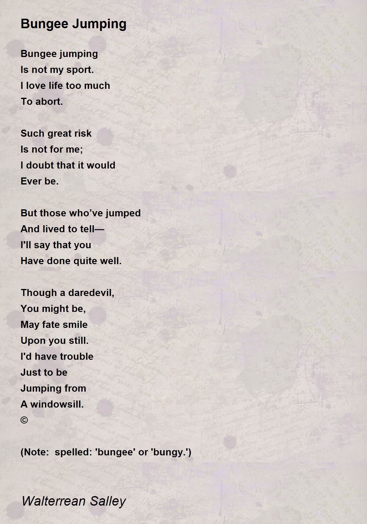Bungee Jumping Poem by Walterrean Salley - Poem Hunter
