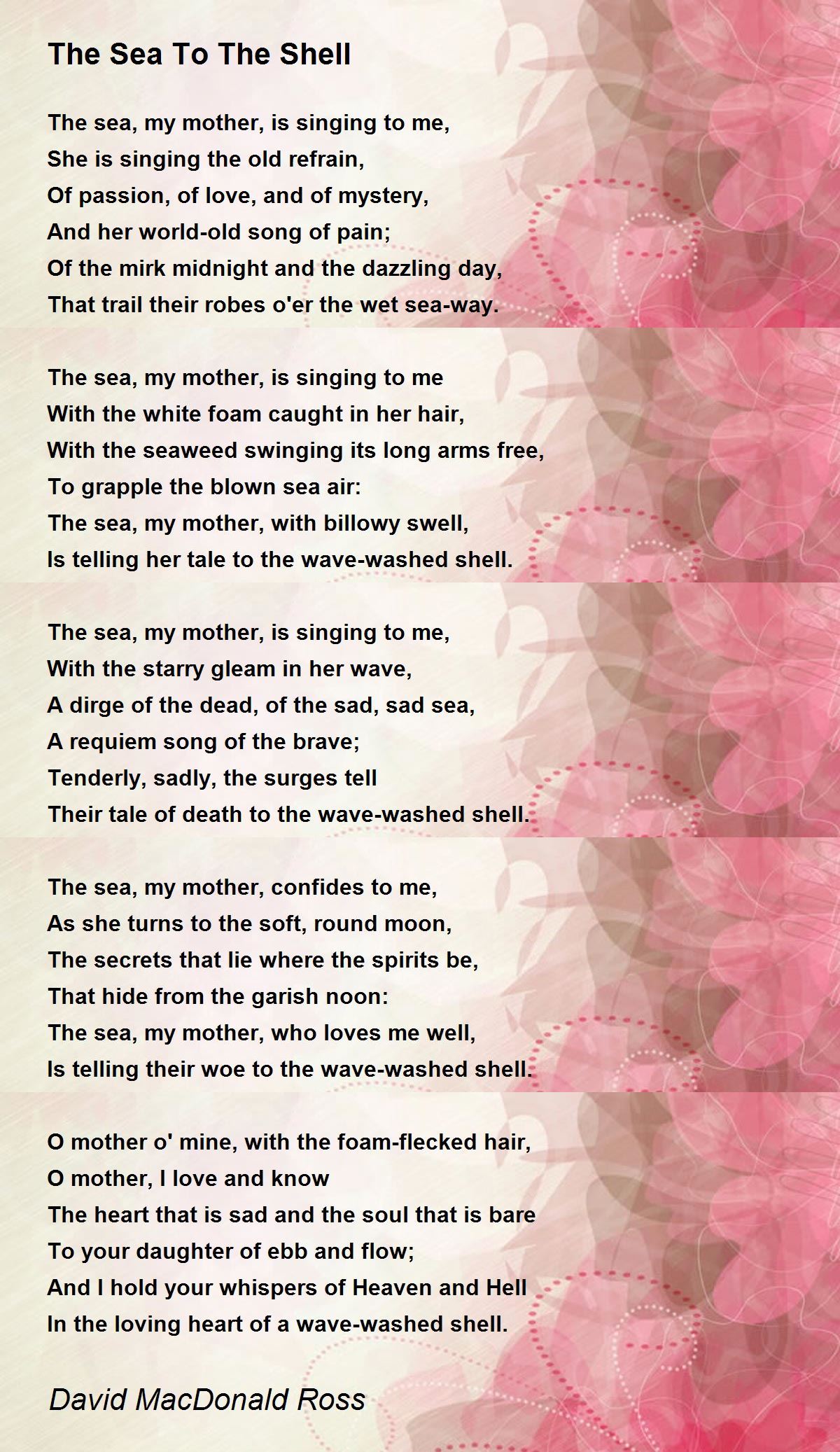 The Sea To The Shell Poem by David MacDonald Ross - Poem Hunter