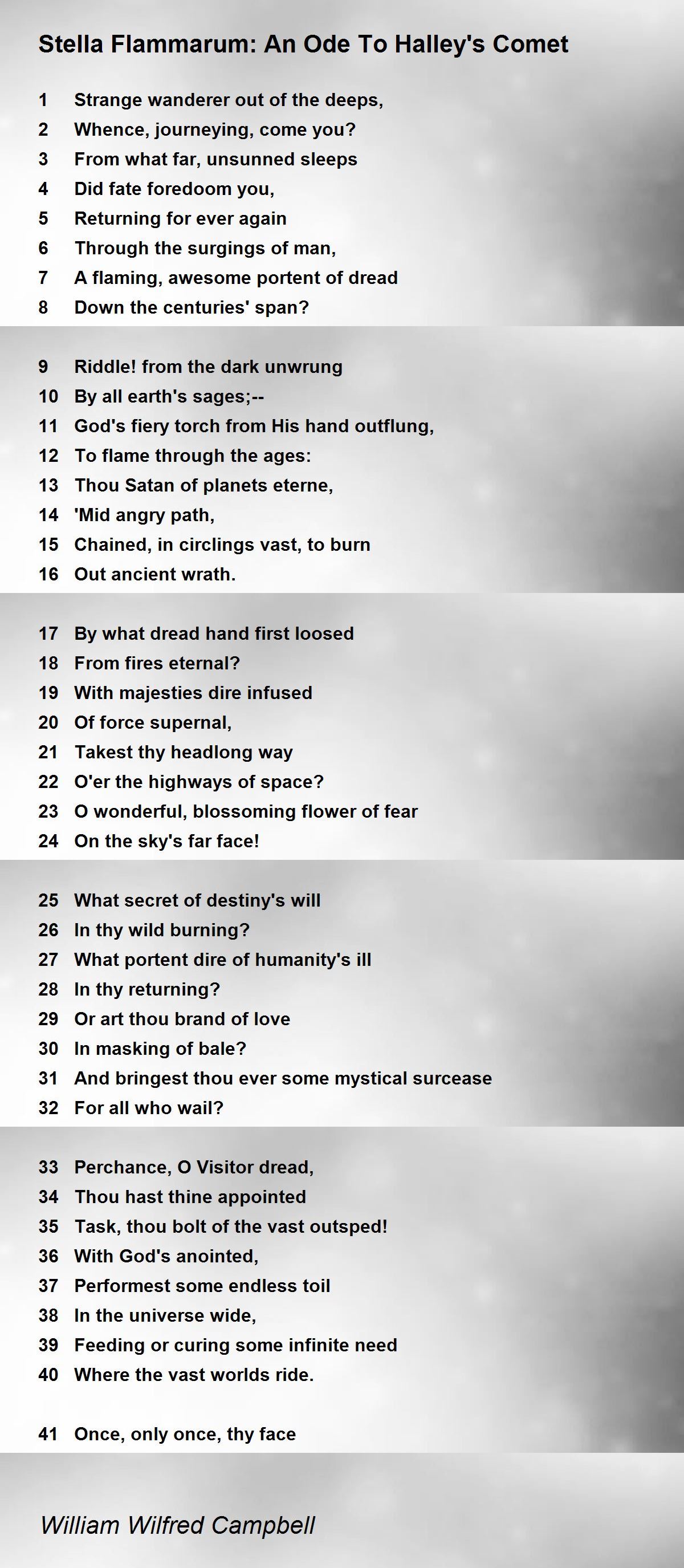 Stella Flammarum: An Ode To Halley's Comet Poem by William Wilfred ...