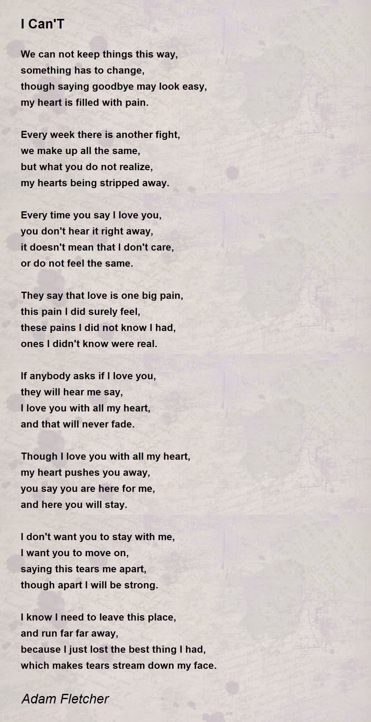 I Can'T by Adam Fletcher - I Can'T Poem