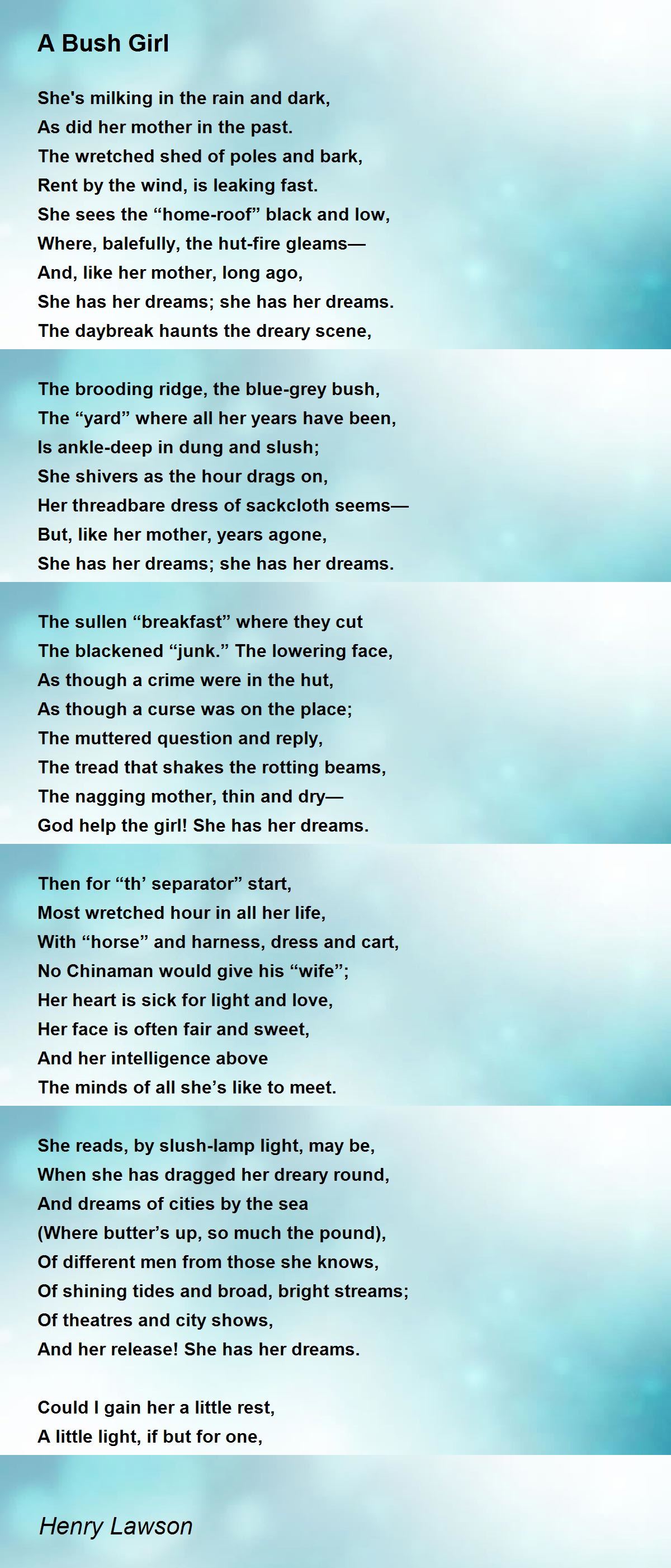 A Bush Girl Poem by Henry Lawson - Poem Hunter