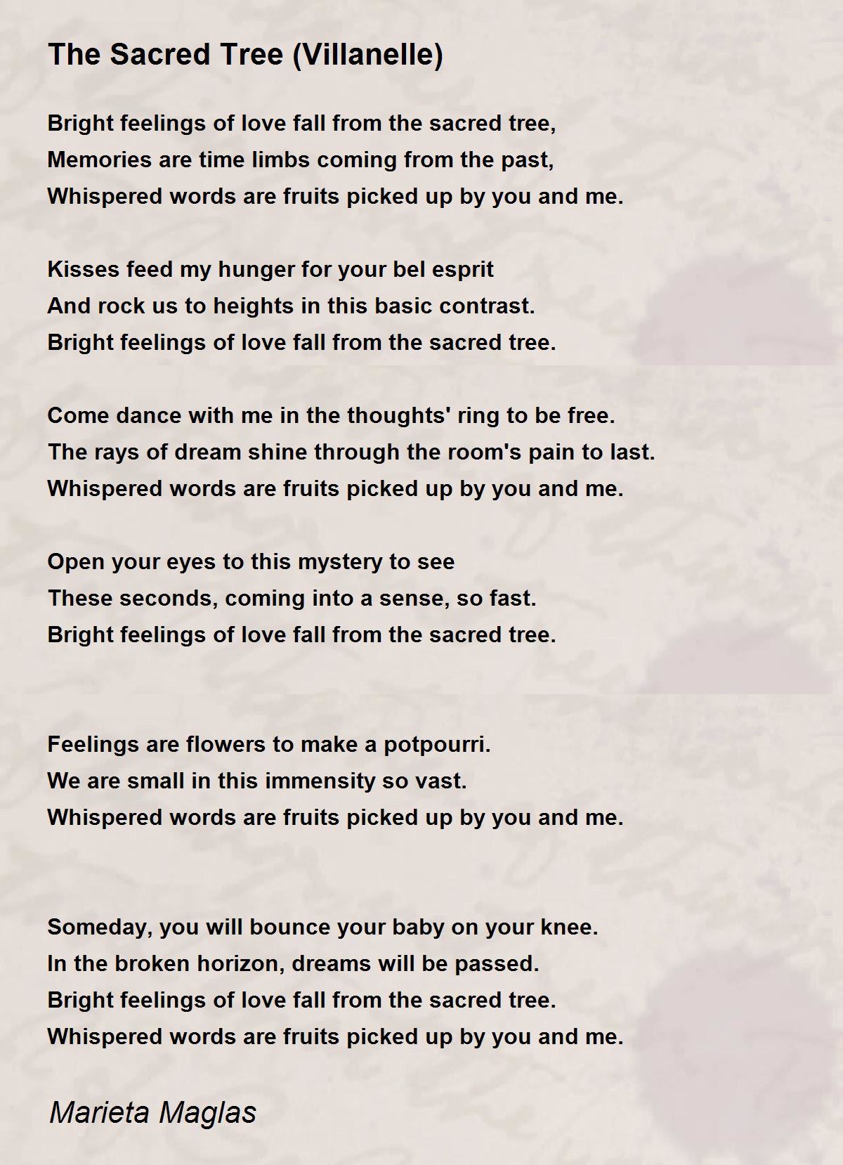 The Sacred Tree (Villanelle) - The Sacred Tree (Villanelle) Poem by ...