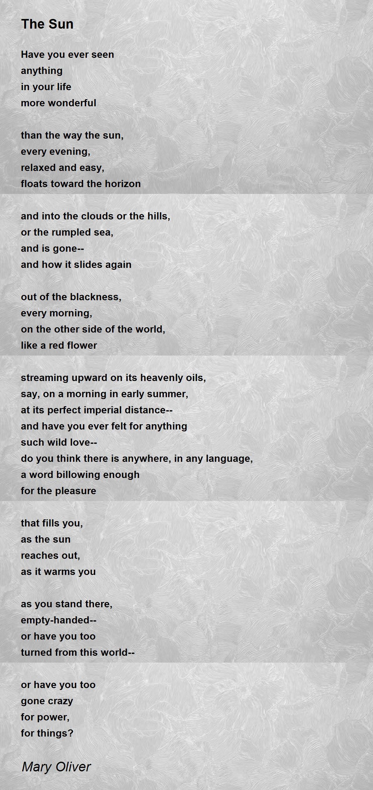 The Sun Poem by Mary Oliver - Poem Hunter