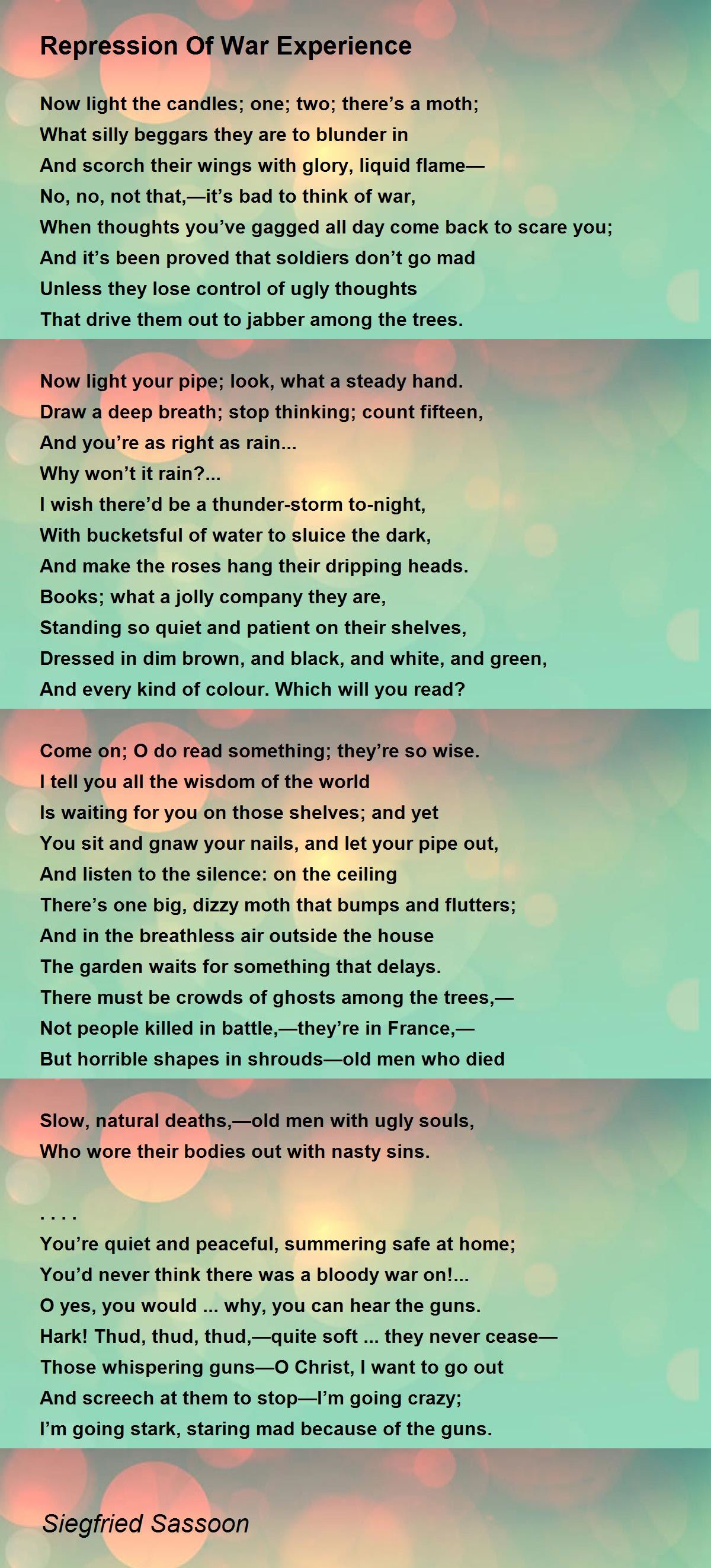 Repression Of War Experience Poem by Siegfried Sassoon - Poem Hunter