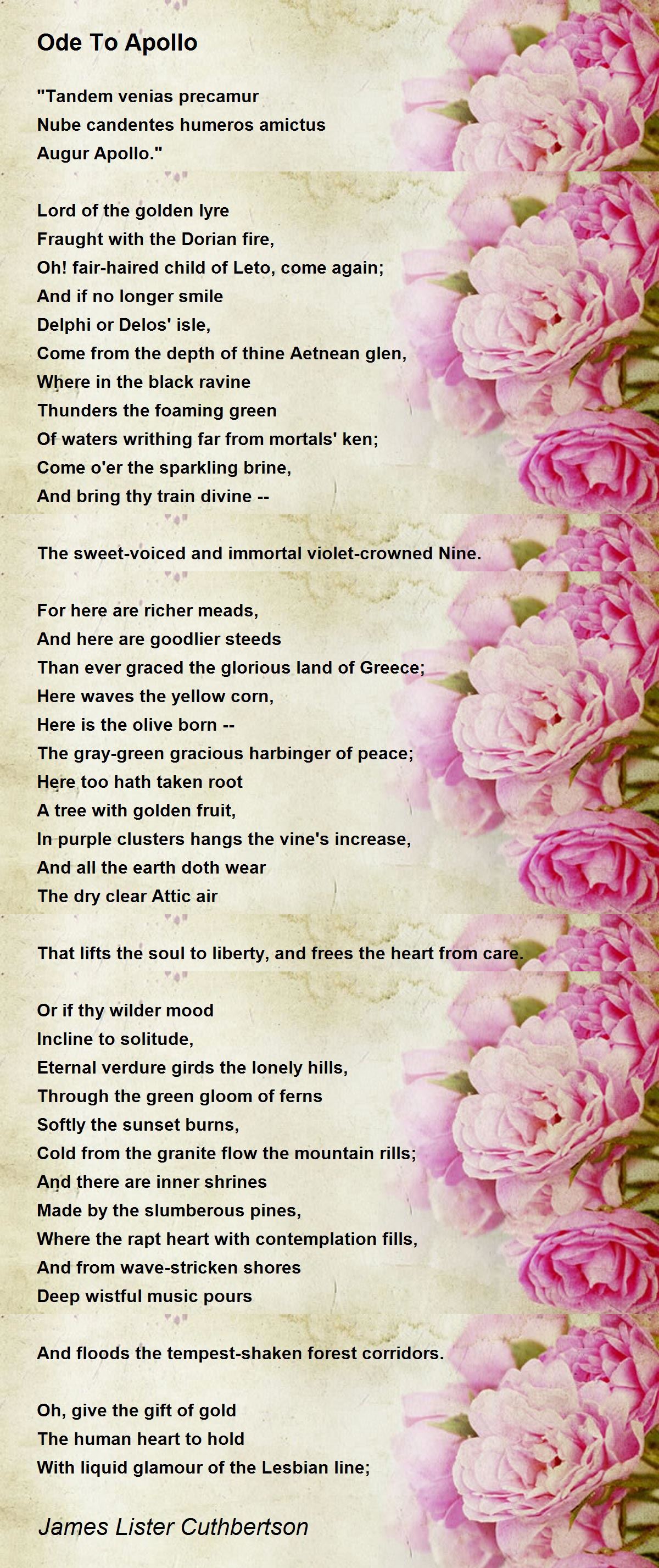 Ode To Apollo - Ode To Apollo Poem by James Lister Cuthbertson