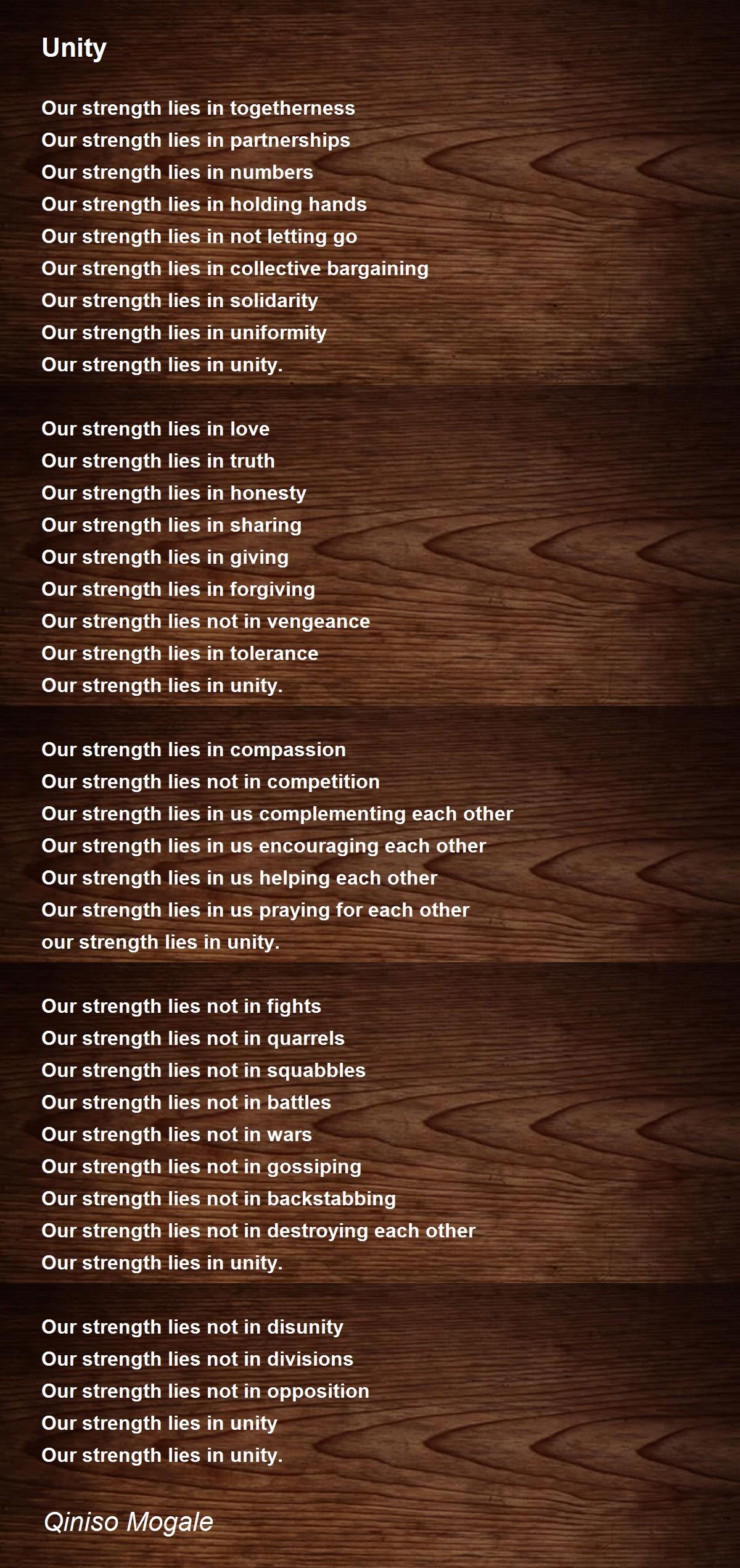 Unity - Unity Poem by Qiniso Mogale