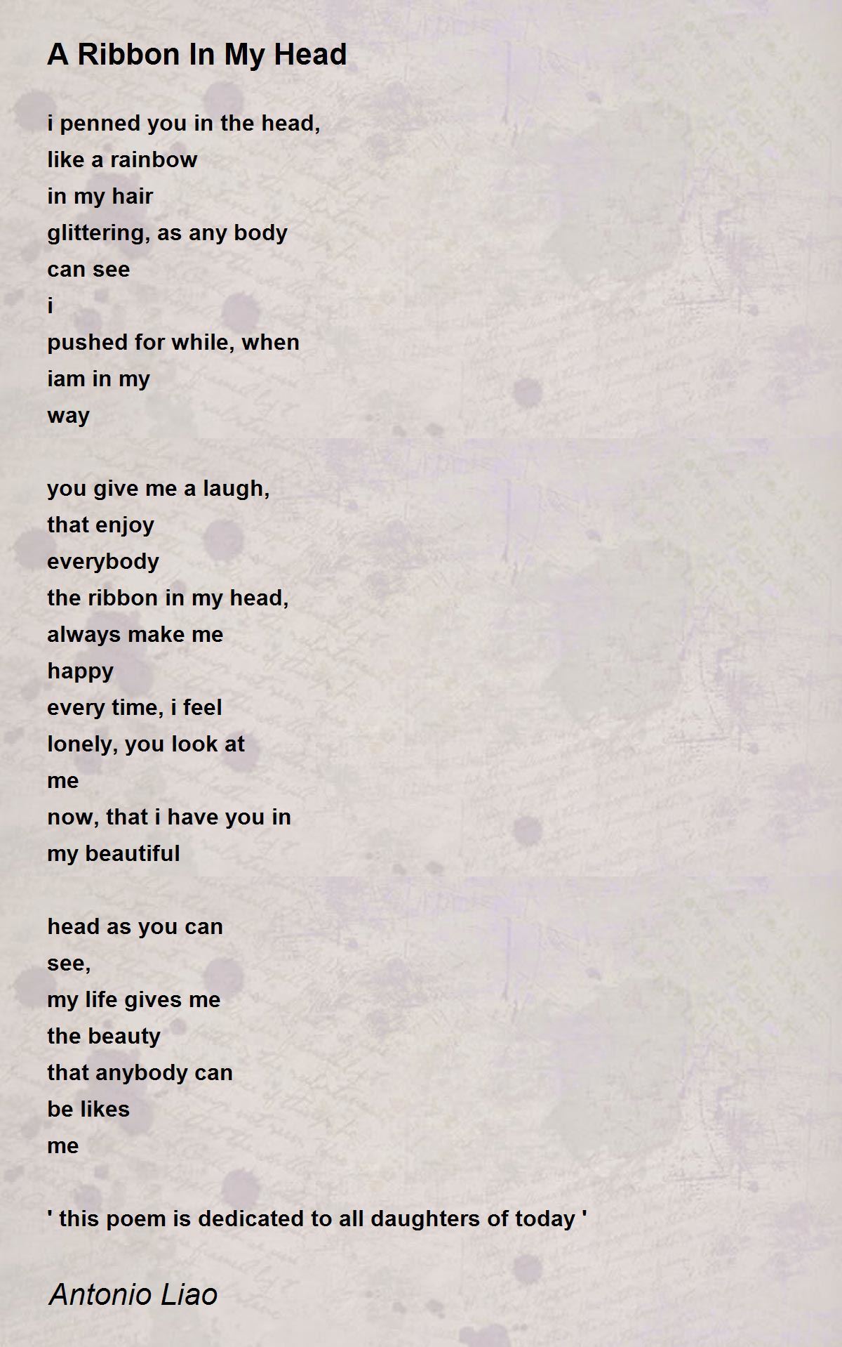 A Ribbon In My Head by Antonio Liao - A Ribbon In My Head Poem
