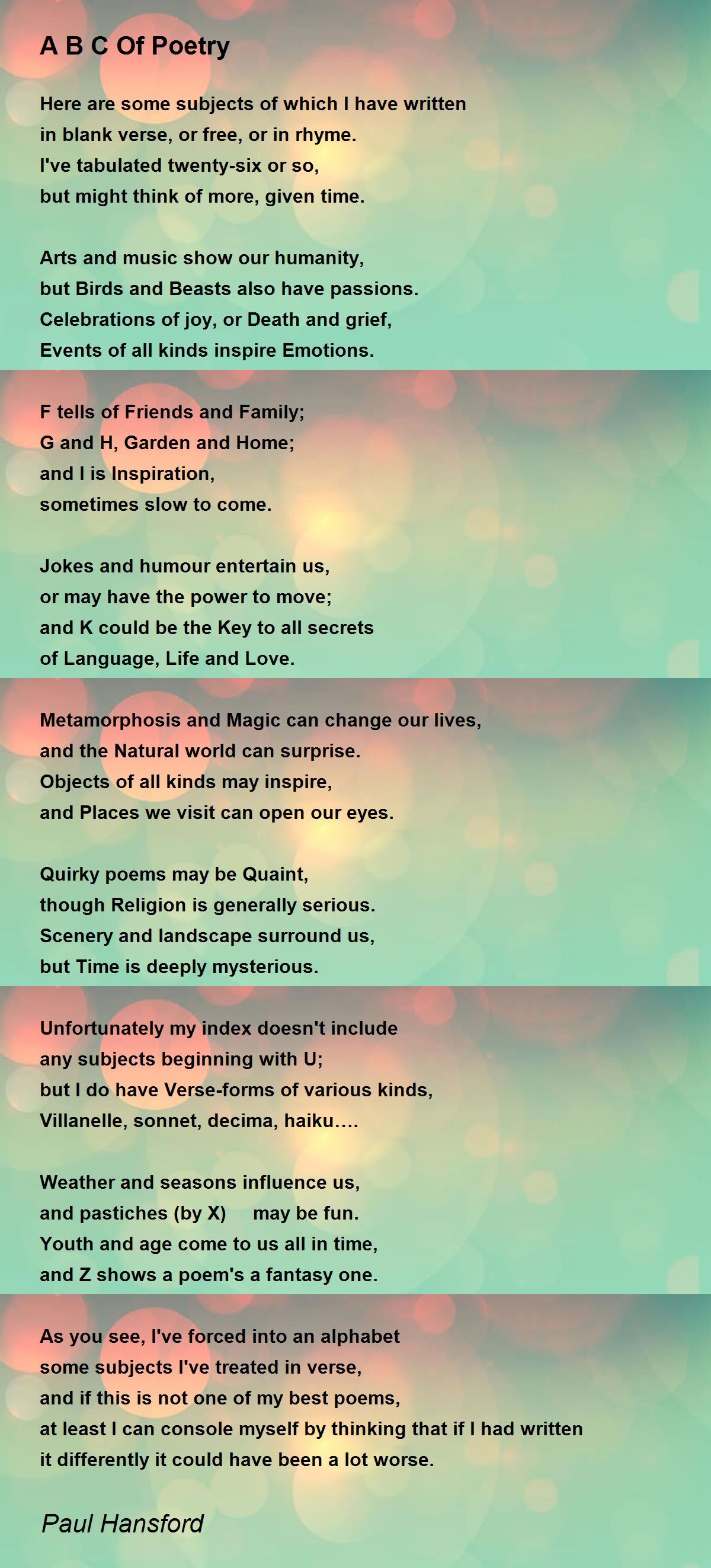 A B C Of Poetry - A B C Of Poetry Poem by Paul Hansford