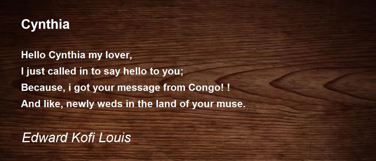 Cynthia by Edward Kofi Louis - Cynthia Poem