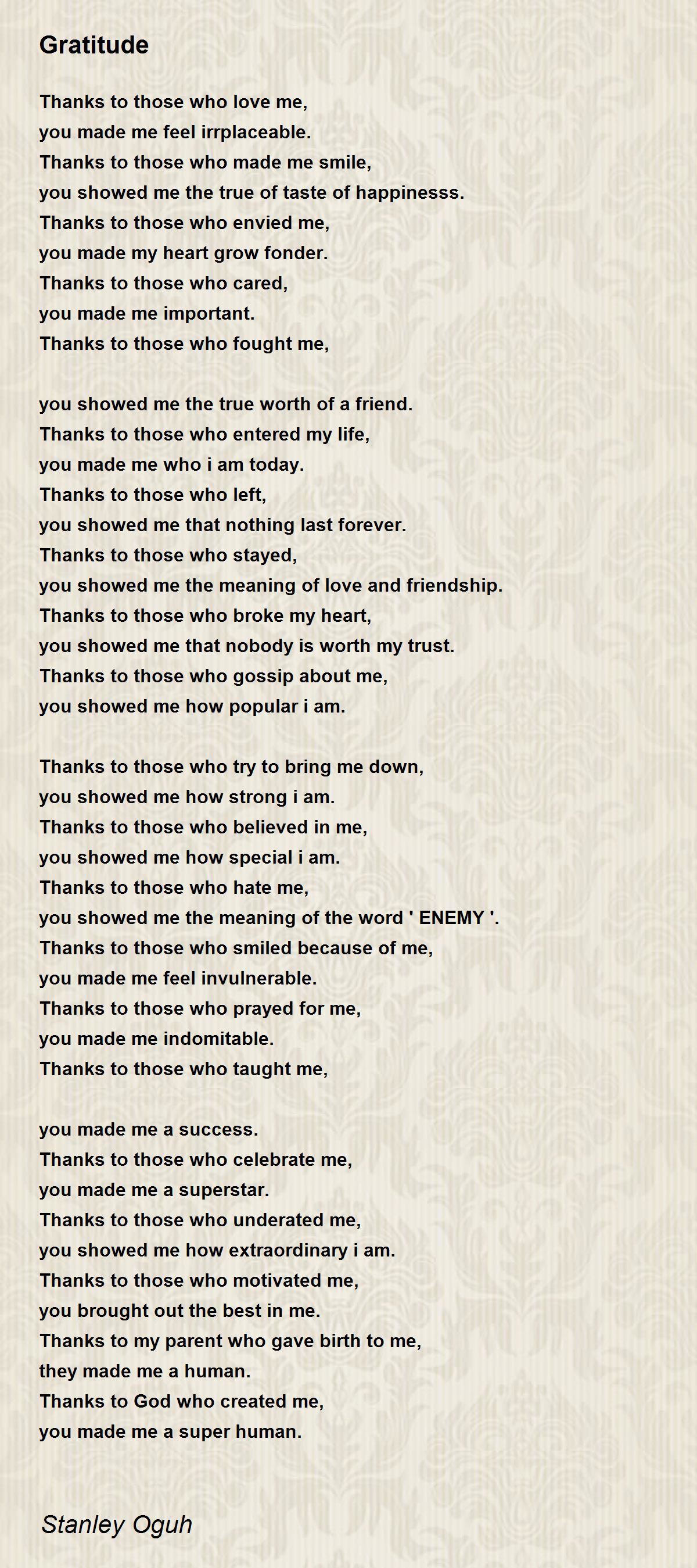 Gratitude Poem by Stanley Oguh - Poem Hunter
