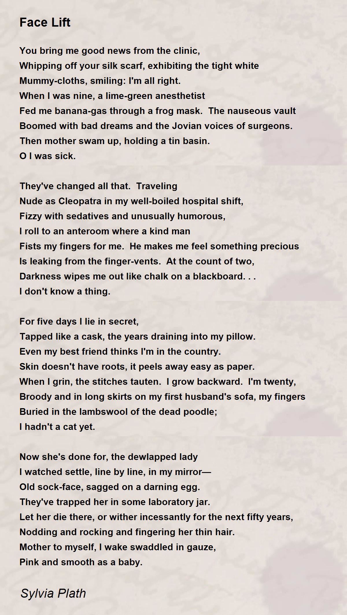 Face Lift Poem by Sylvia Plath - Poem Hunter
