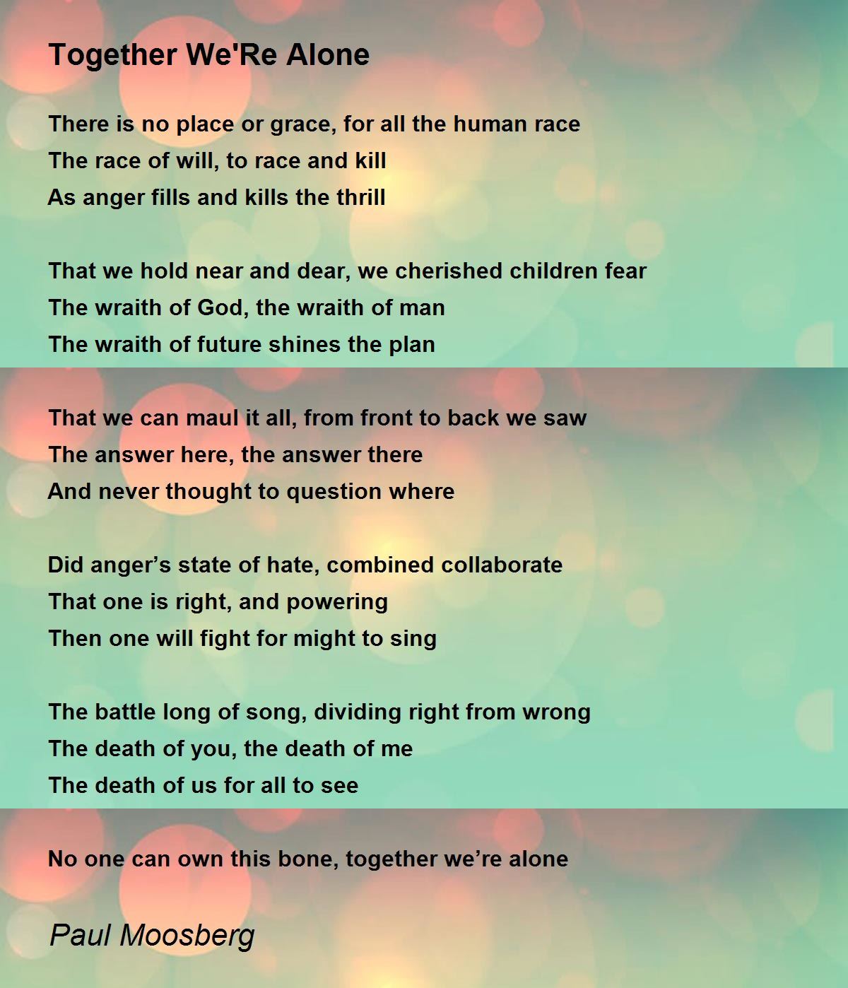 Together We'Re Alone - Together We'Re Alone Poem by Paul Moosberg
