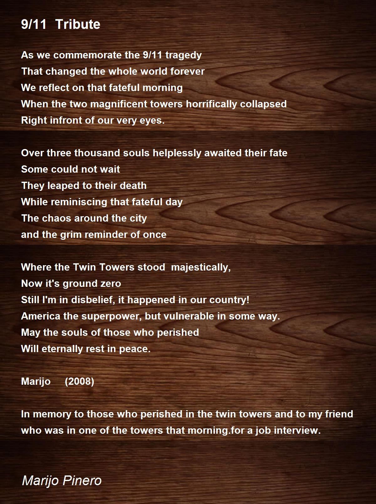9/11 Tribute - 9/11 Tribute Poem by Marijo Pinero