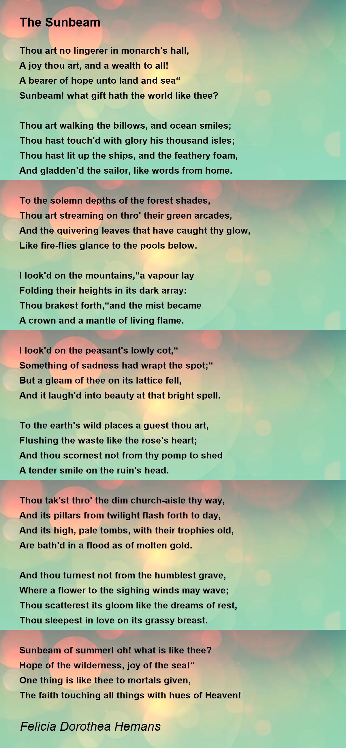 The Sunbeam - The Sunbeam Poem by Felicia Dorothea Hemans