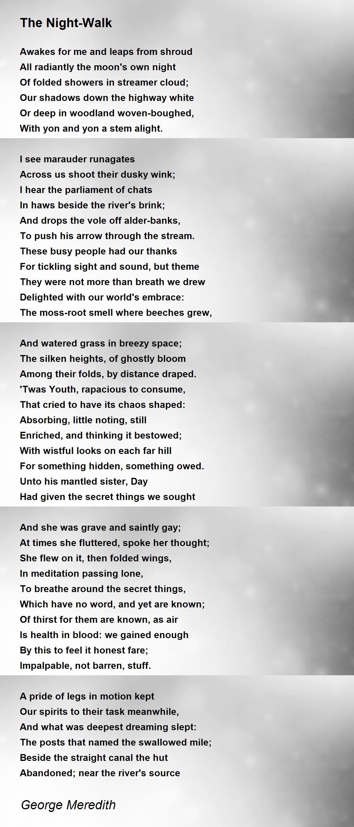 The Night Walk The Night Walk Poem By George Meredith