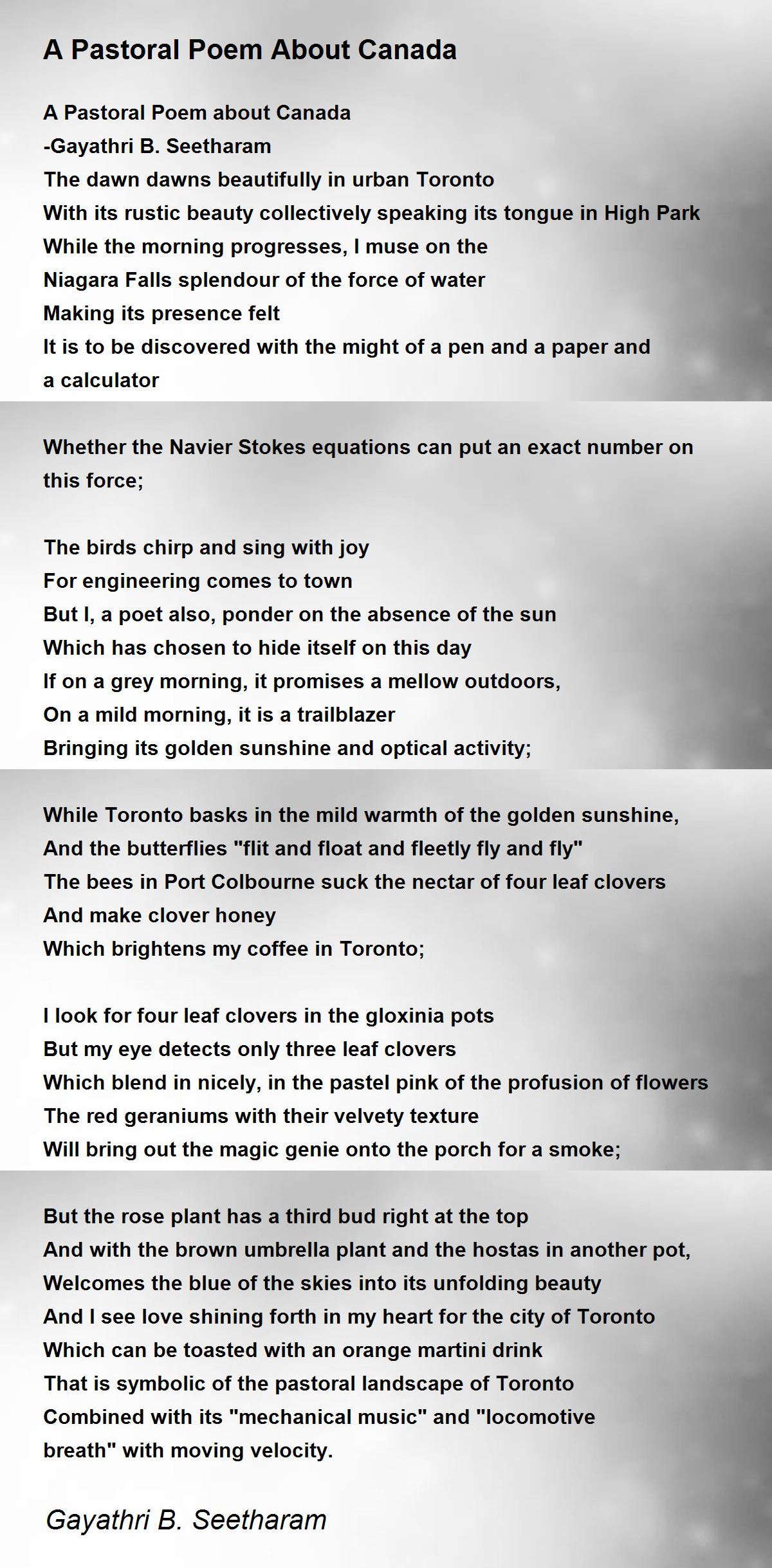 A Pastoral Poem About Canada Poem by Gayathri Seetharam - Poem Hunter