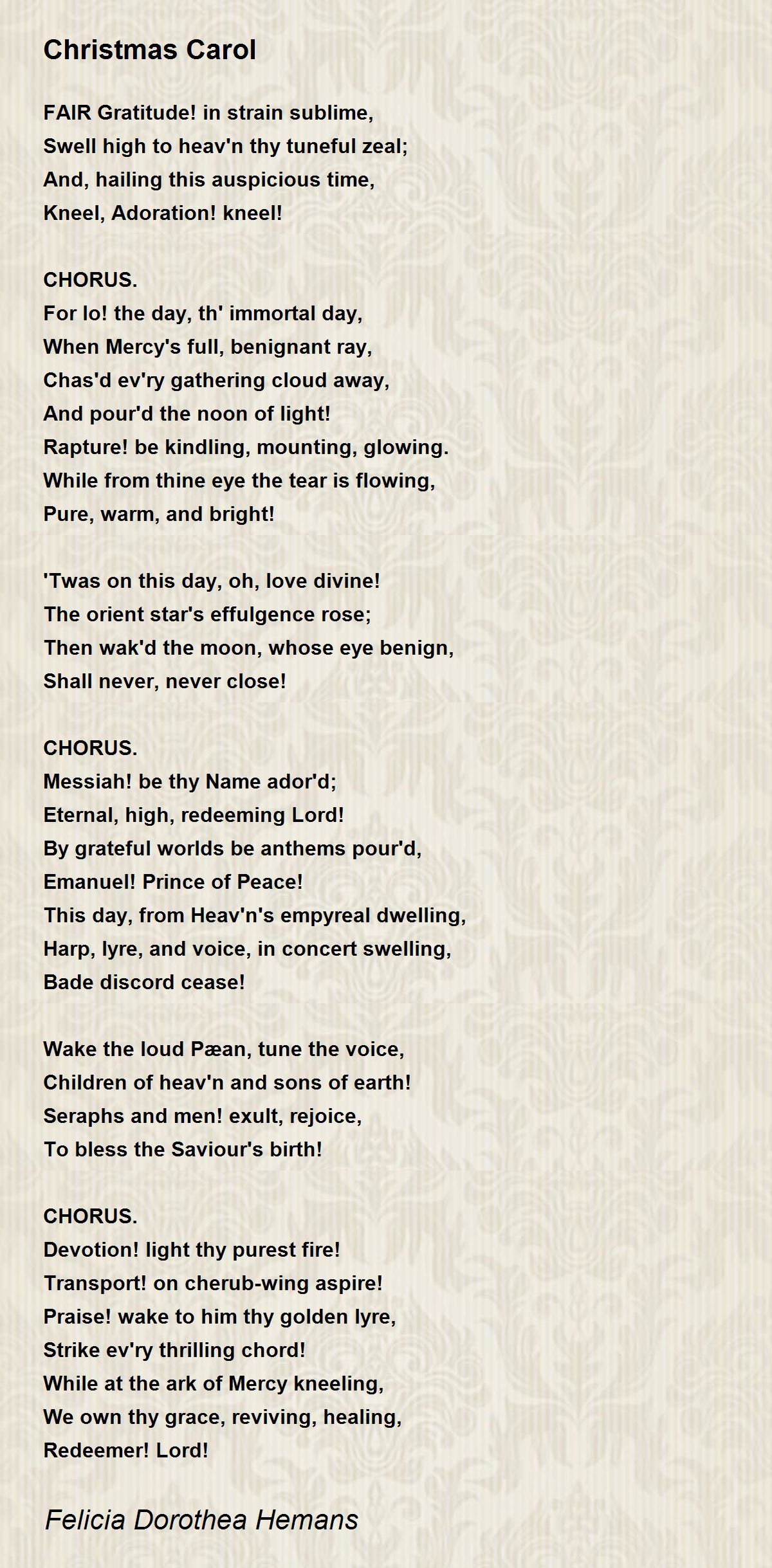 Christmas Carol Poem by Felicia Dorothea Hemans - Poem Hunter