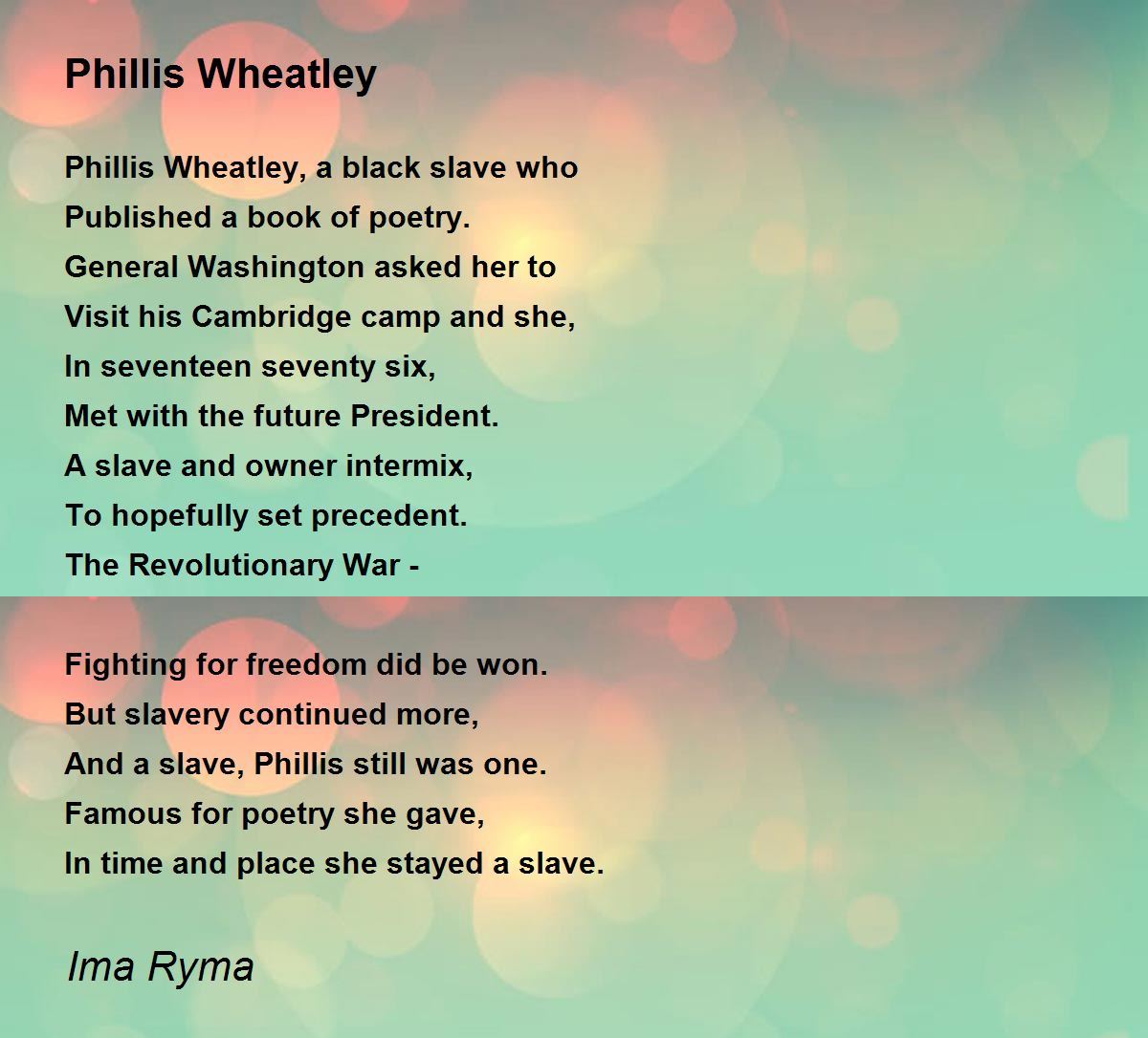 Printable Phillis Wheatley Poems