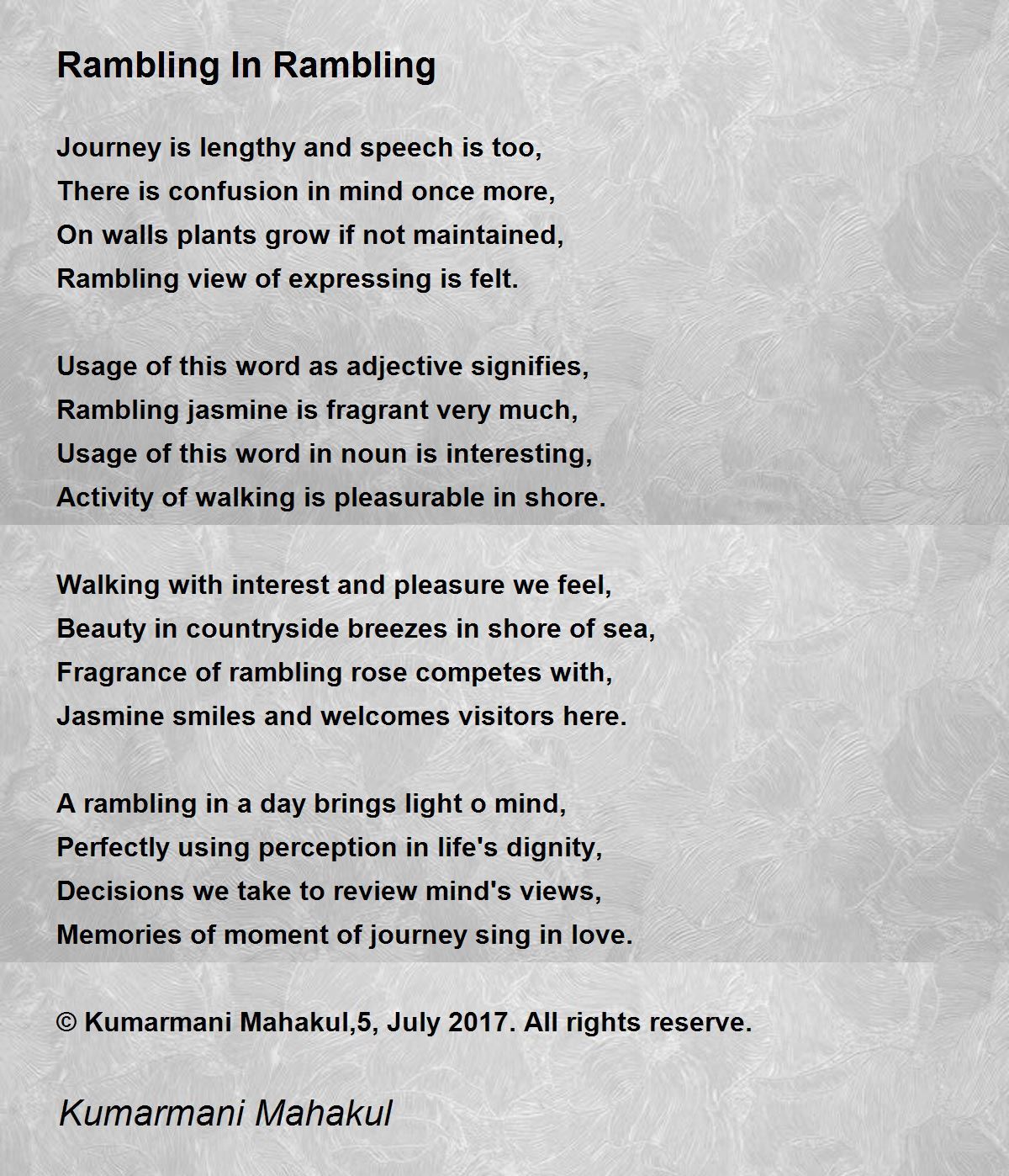 Rambling In Rambling - Rambling In Rambling Poem by Kumarmani Mahakul