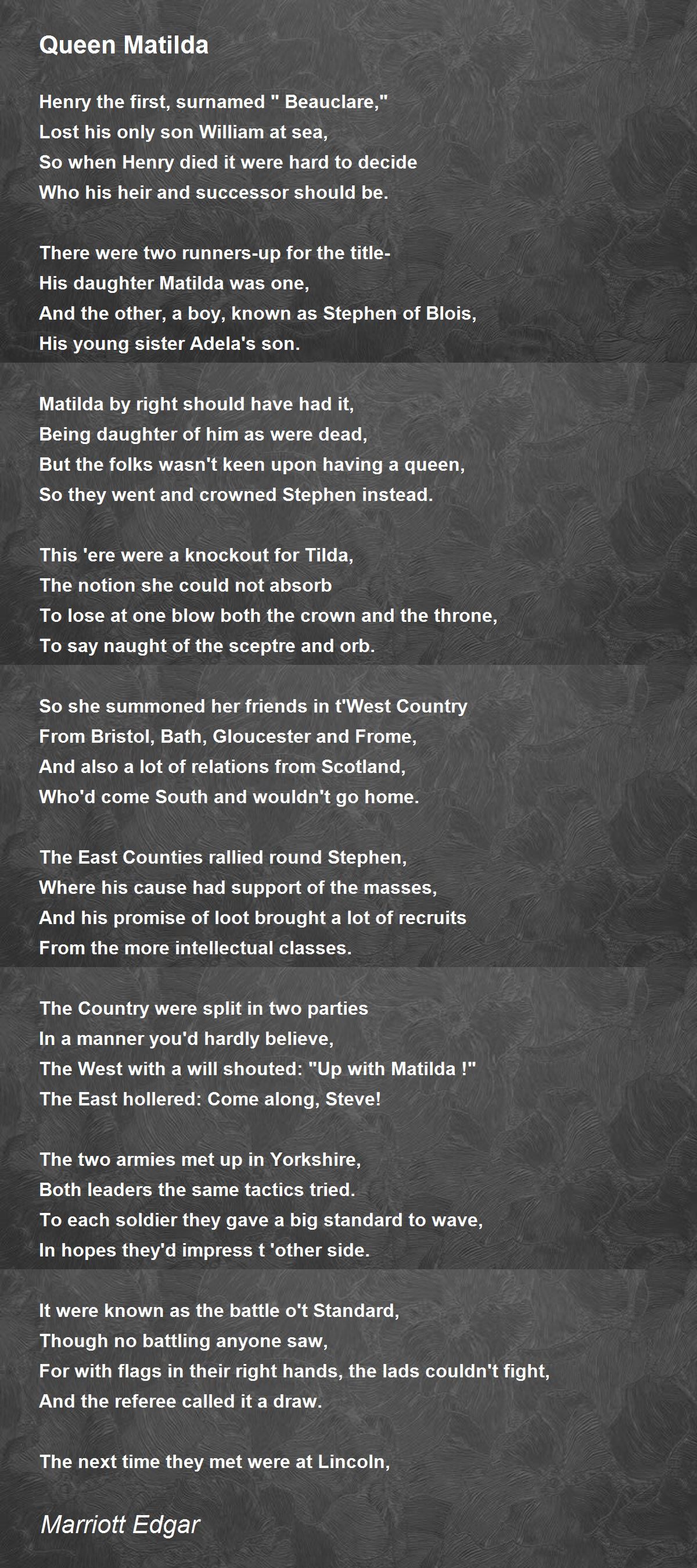 Queen Matilda Poem by Marriott Edgar - Poem Hunter