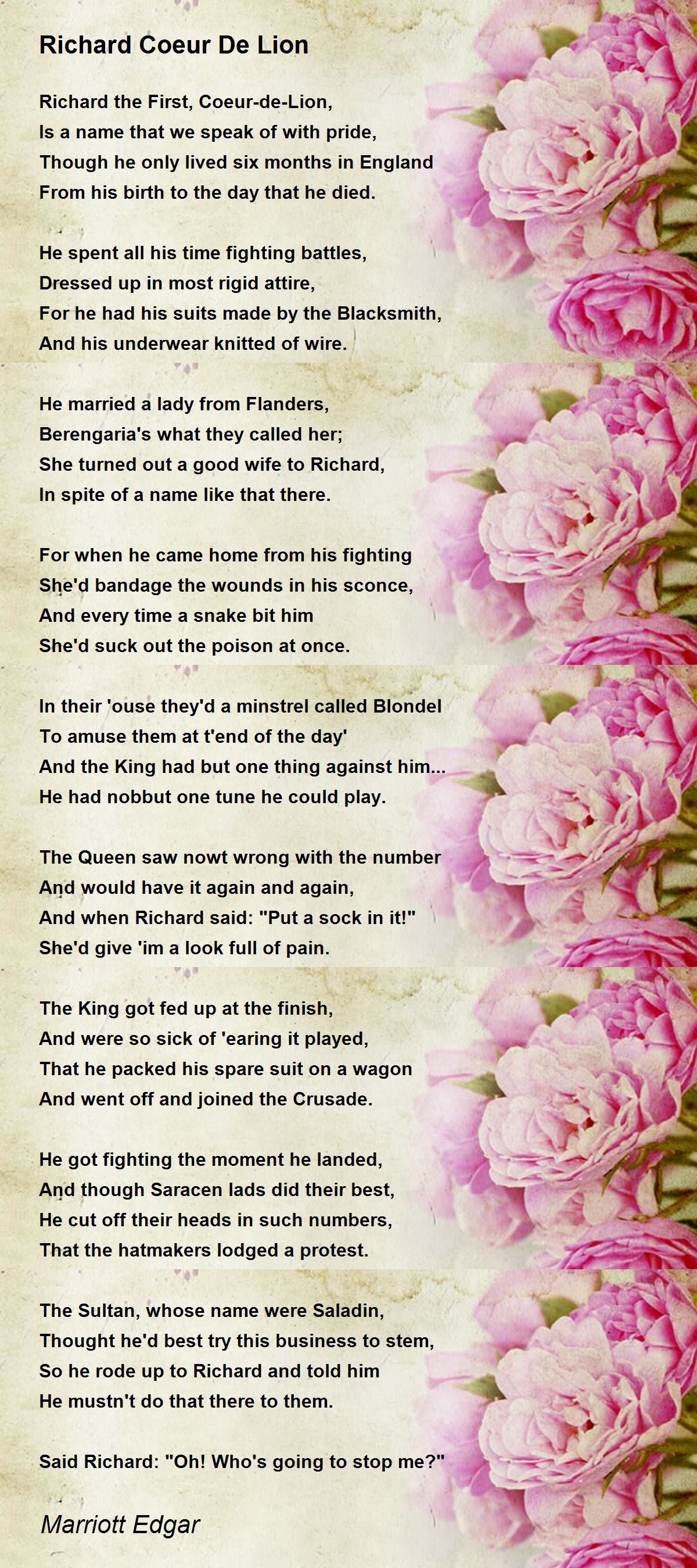 Richard Coeur De Lion Poem by Marriott Edgar - Poem Hunter