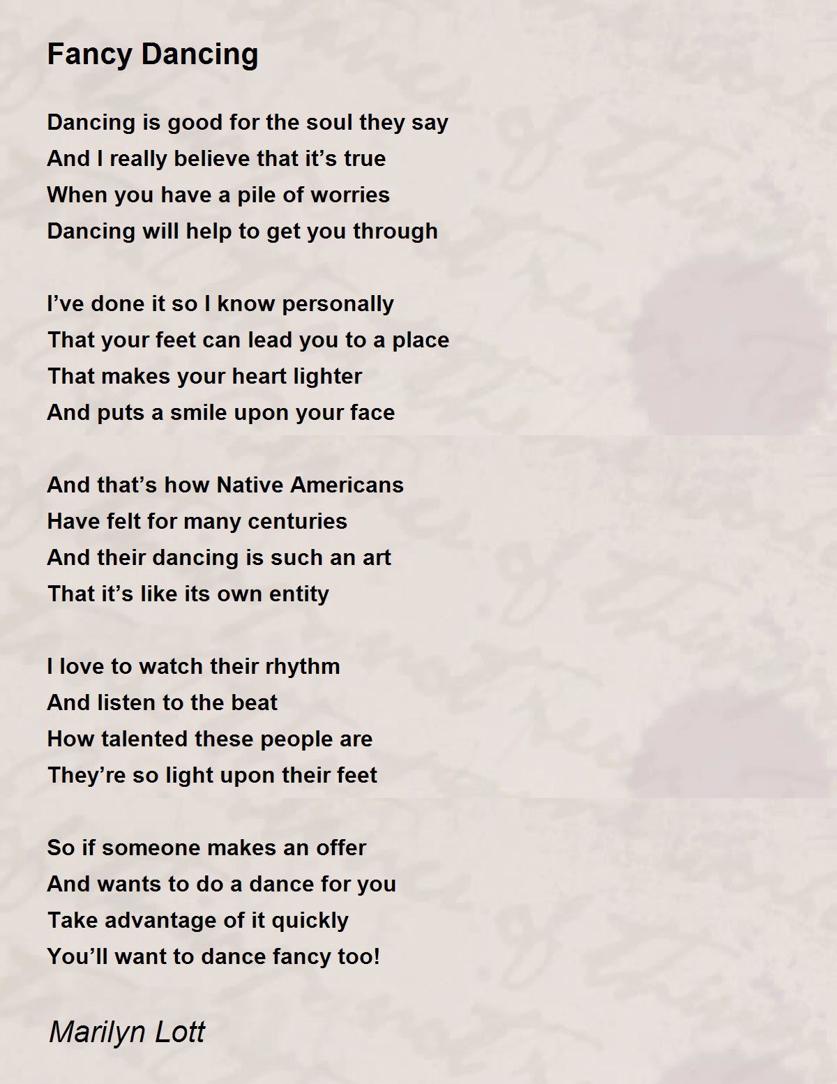 Fancy Dancing - Fancy Dancing Poem by Marilyn Lott