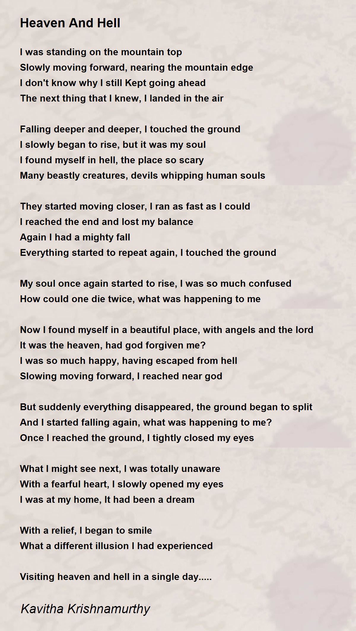 Heaven And Hell - Heaven And Hell Poem by Kavitha Krishnamurthy