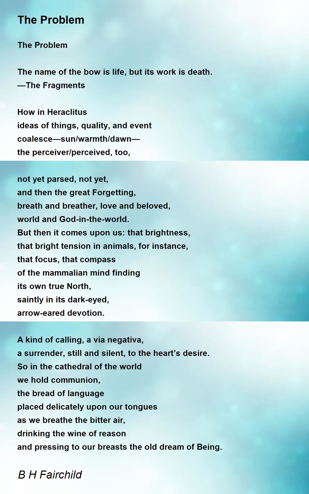 The Problem by B H Fairchild - The Problem Poem