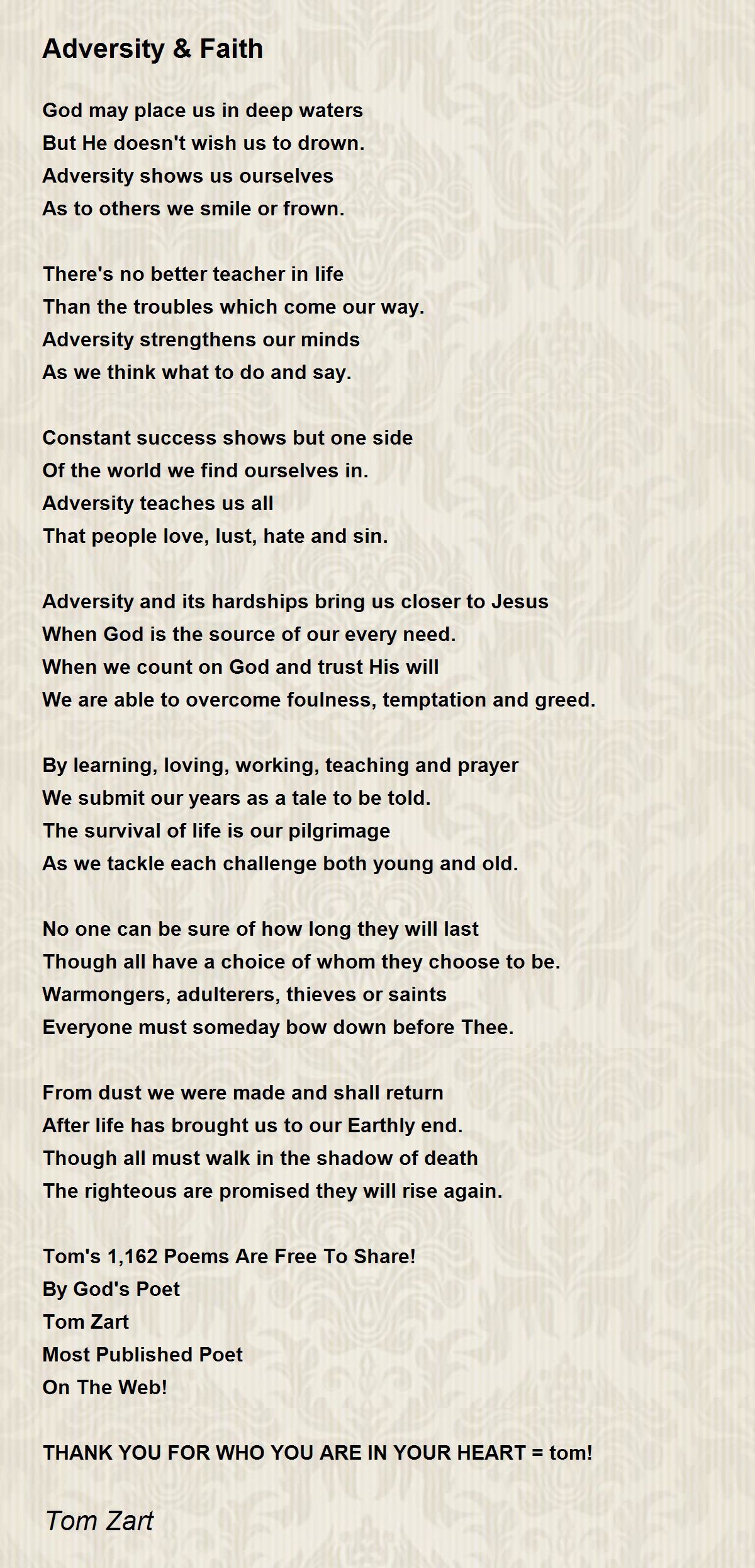 Adversity & Faith - Adversity & Faith Poem by Tom Zart