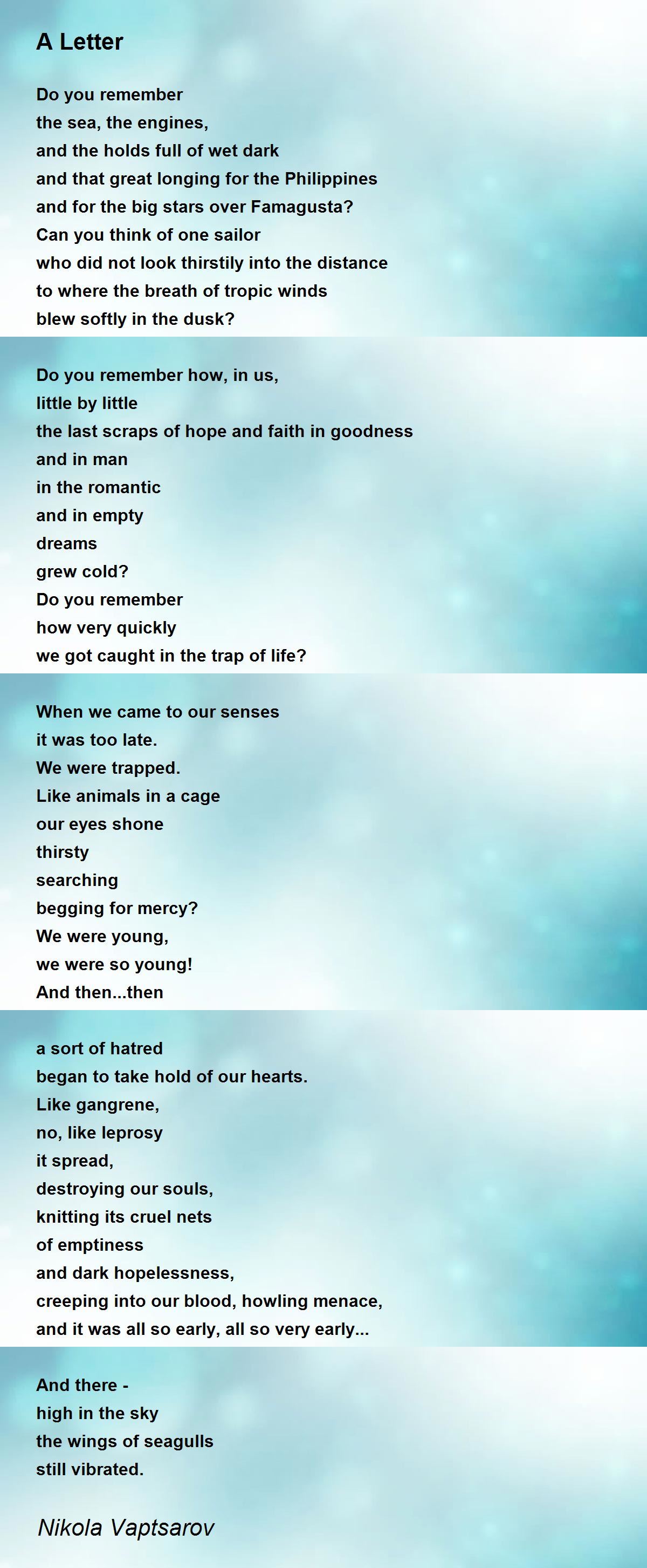 A Letter Poem By Nikola Vaptsarov Poem Hunter A Letter Poem By Nikola Vaptsarov Poem Hunter