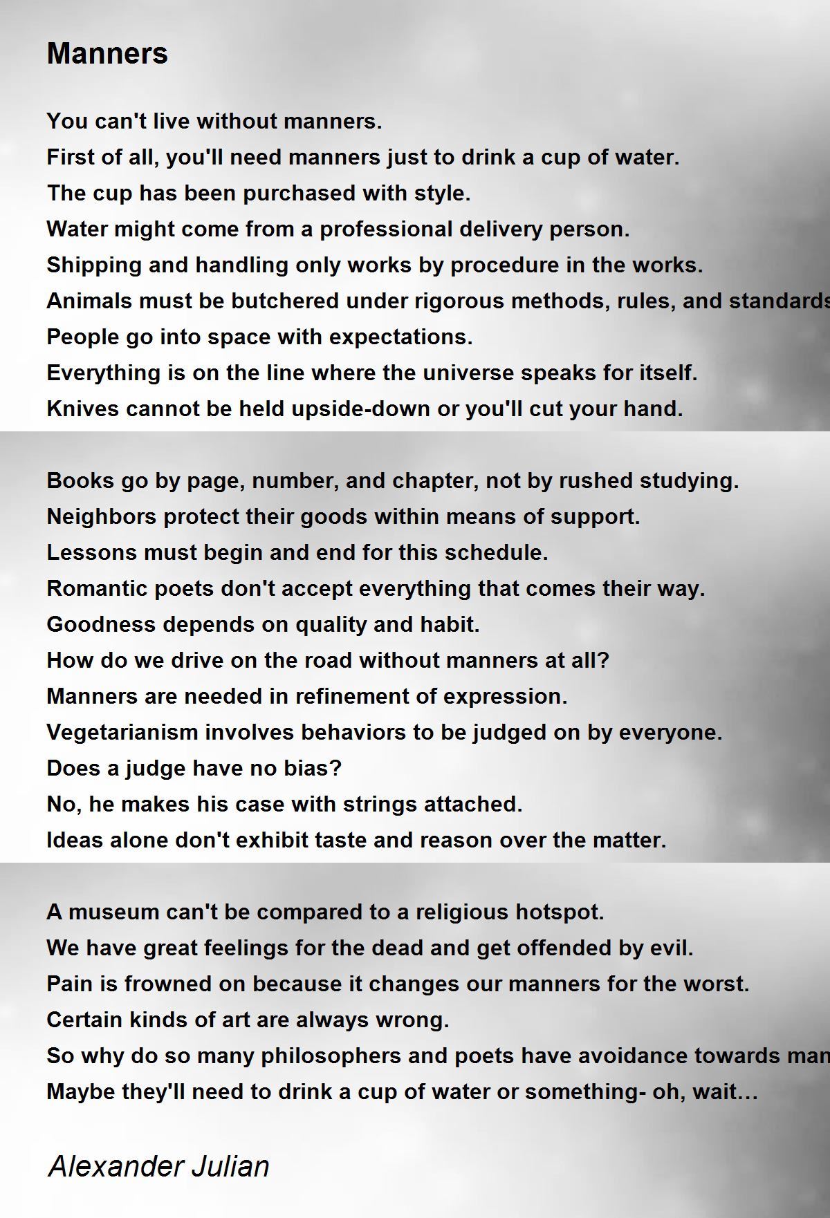 Manners by Alexander Julian - Manners Poem
