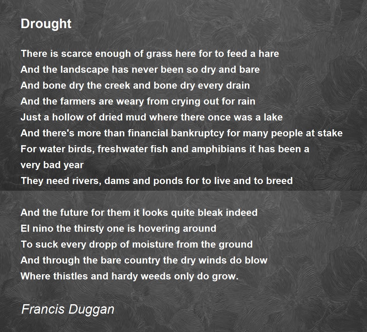 Drought by Francis Duggan - Drought Poem