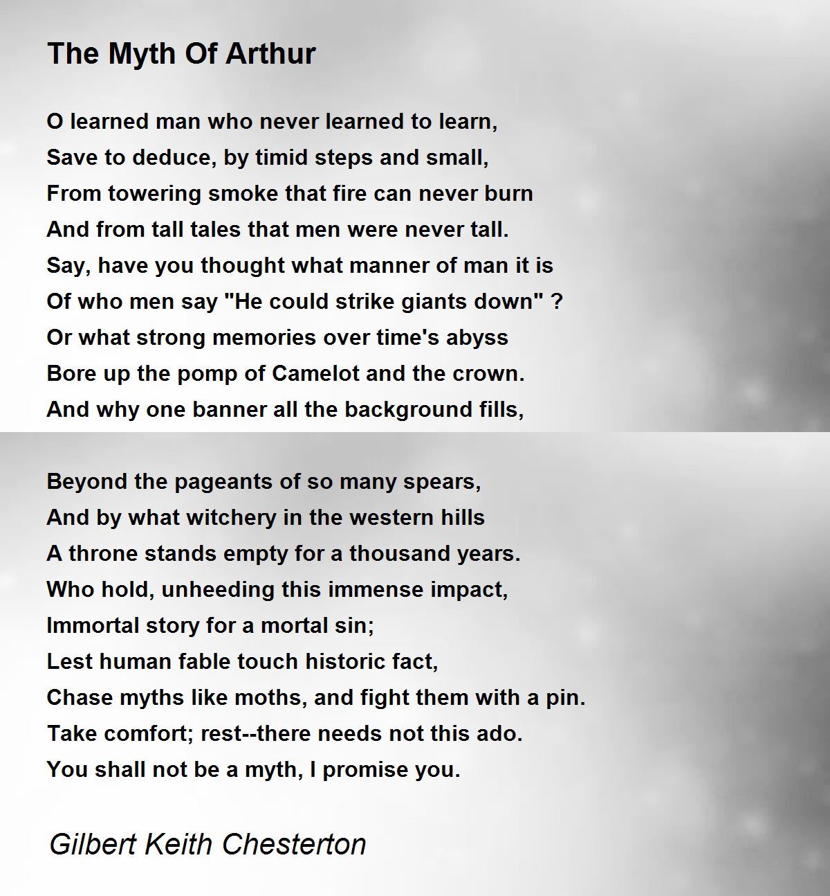 The Myth Of Arthur Poem by Gilbert Keith Chesterton - Poem Hunter