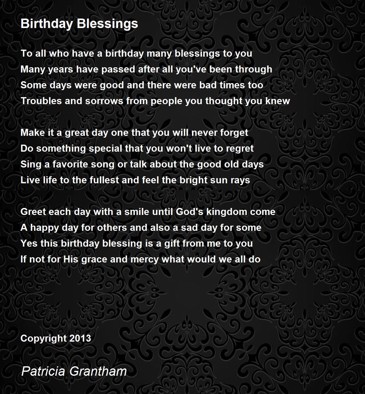 Birthday Blessings by Patricia Grantham - Birthday Blessings Poem
