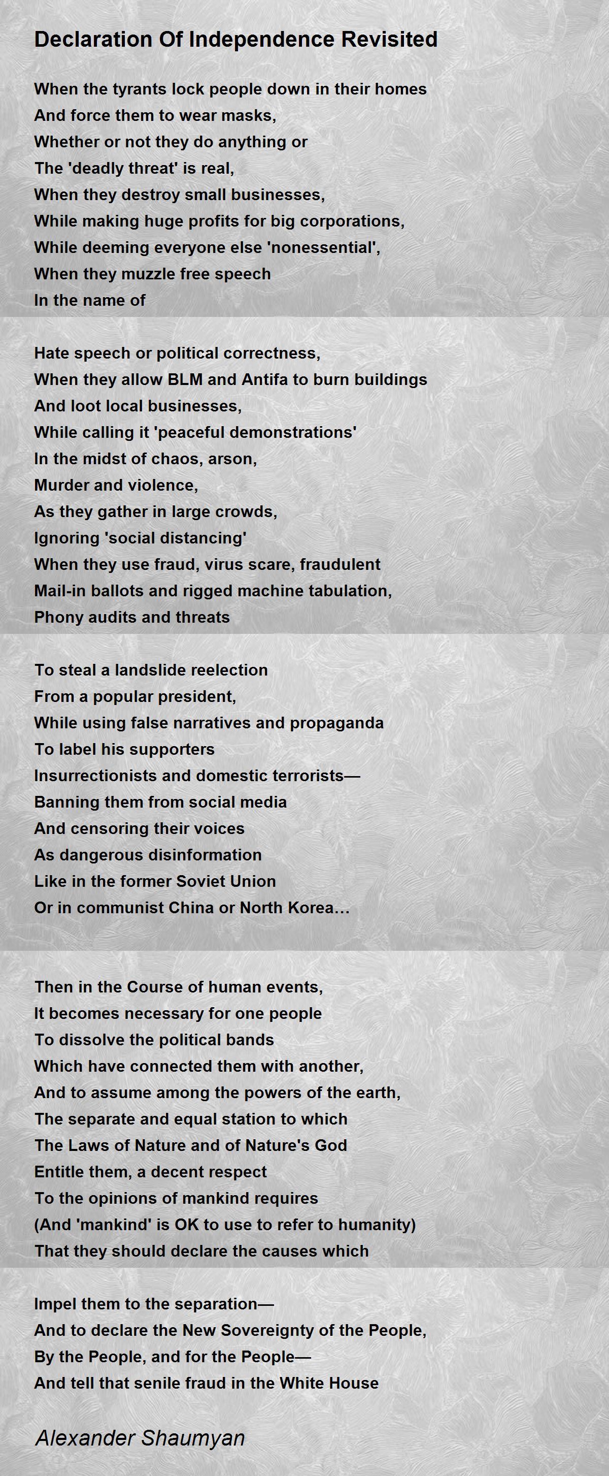 Declaration Of Independence Revisited Poem by Alexander Shaumyan - Poem ...