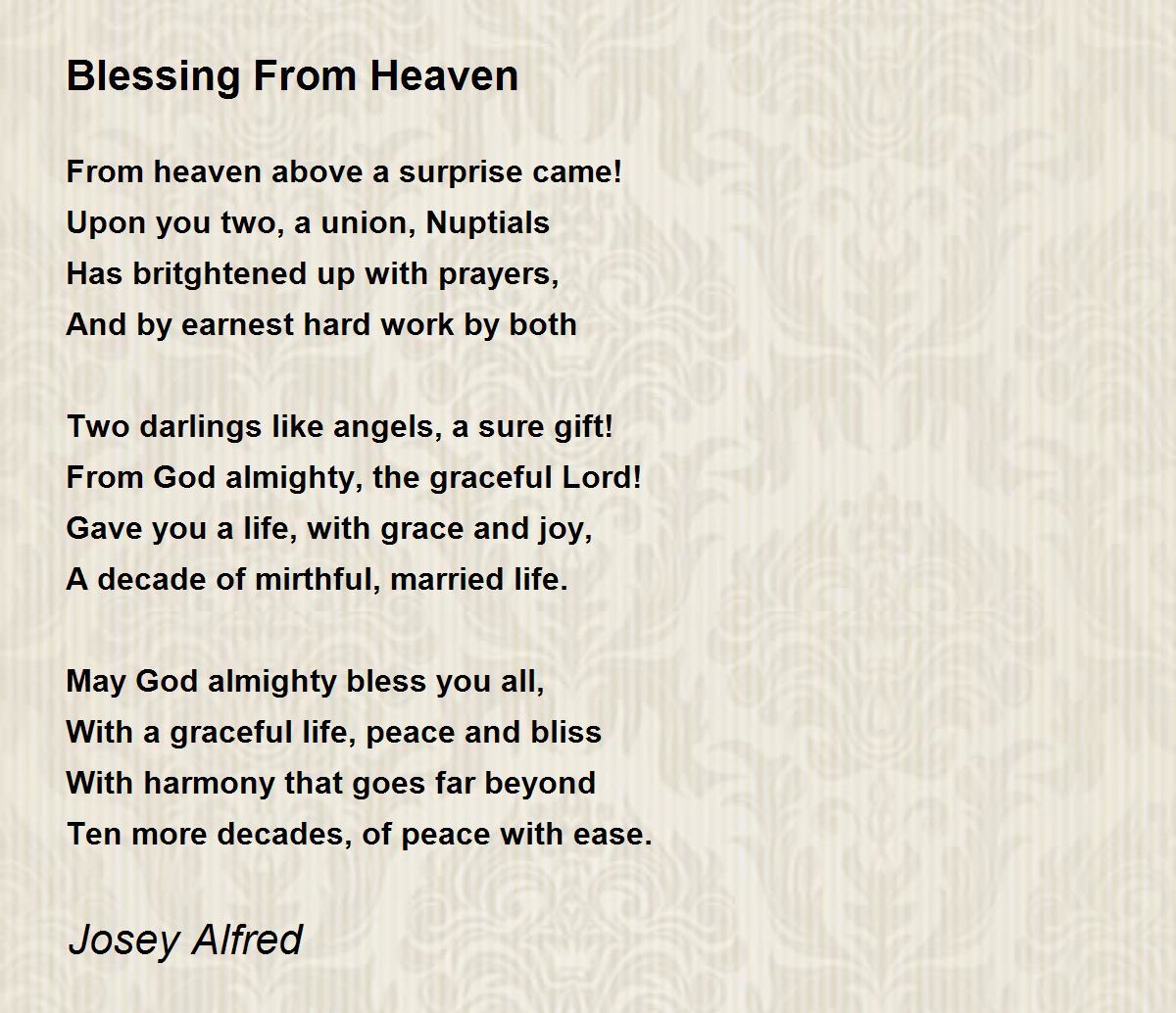 Blessing From Heaven Poem by Josey Alfred - Poem Hunter