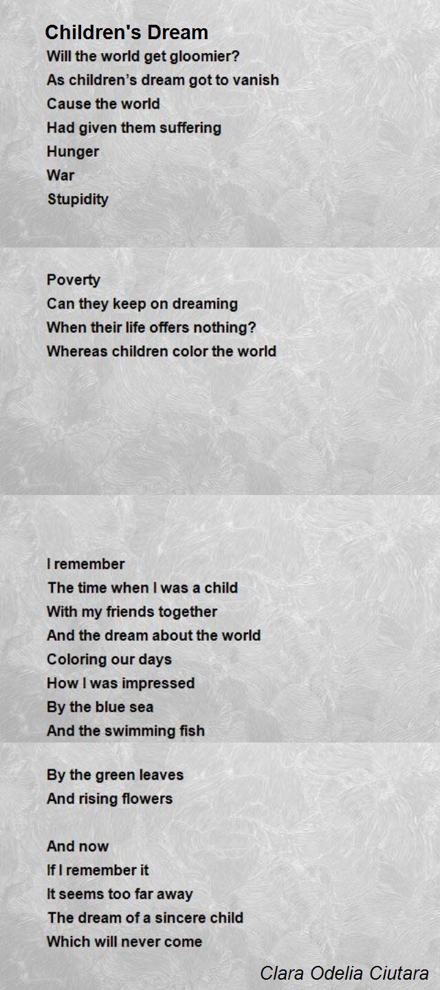 Children's Dream Poem by Clara Odelia Ciutara - Poem Hunter