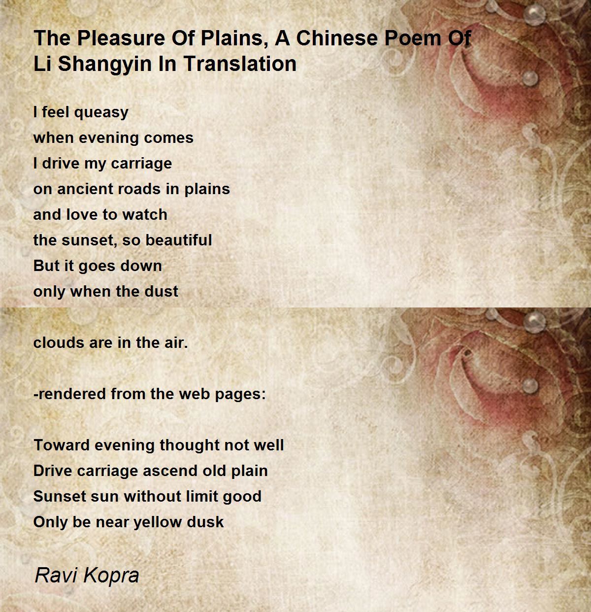 The Pleasure Of Plains, A Chinese Poem Of Li Shangyin In Translation ...