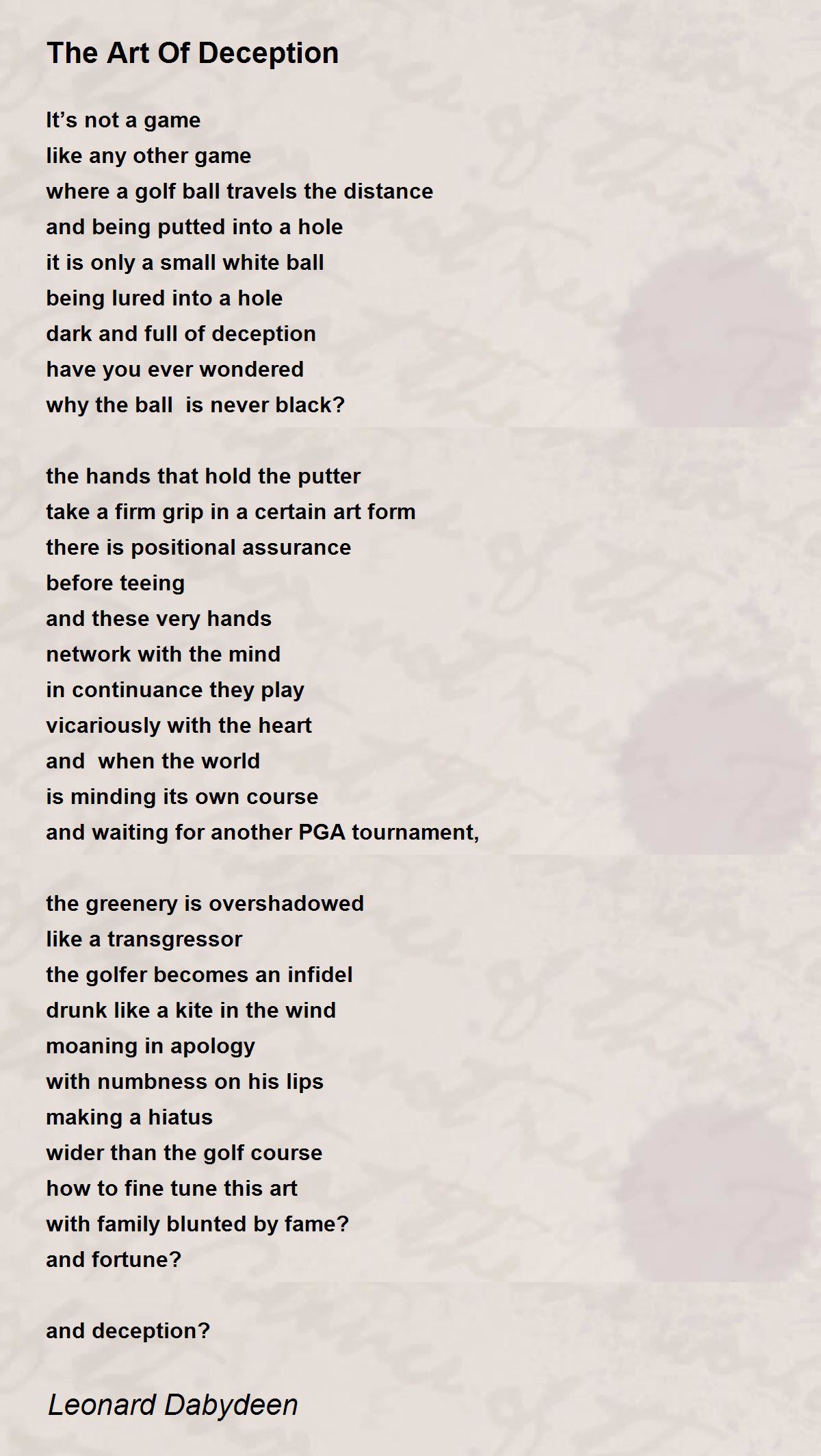The Art Of Deception - The Art Of Deception Poem by Leonard Dabydeen