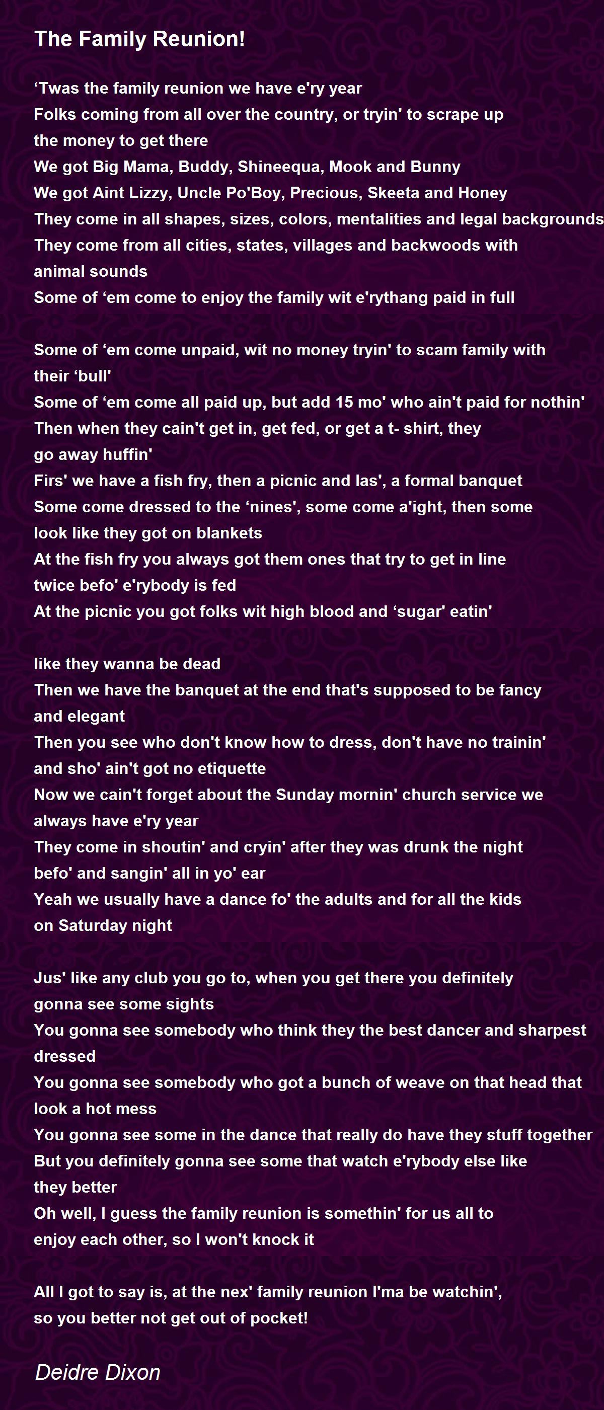 Family Reunion Welcome Poem