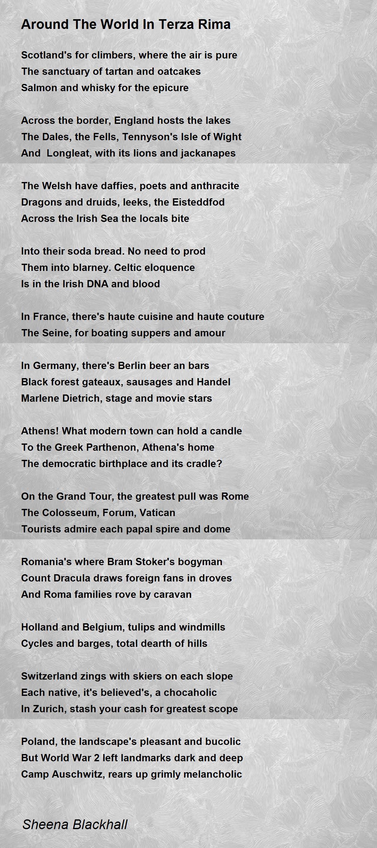 Around The World In Terza Rima Poem by Sheena Blackhall - Poem Hunter