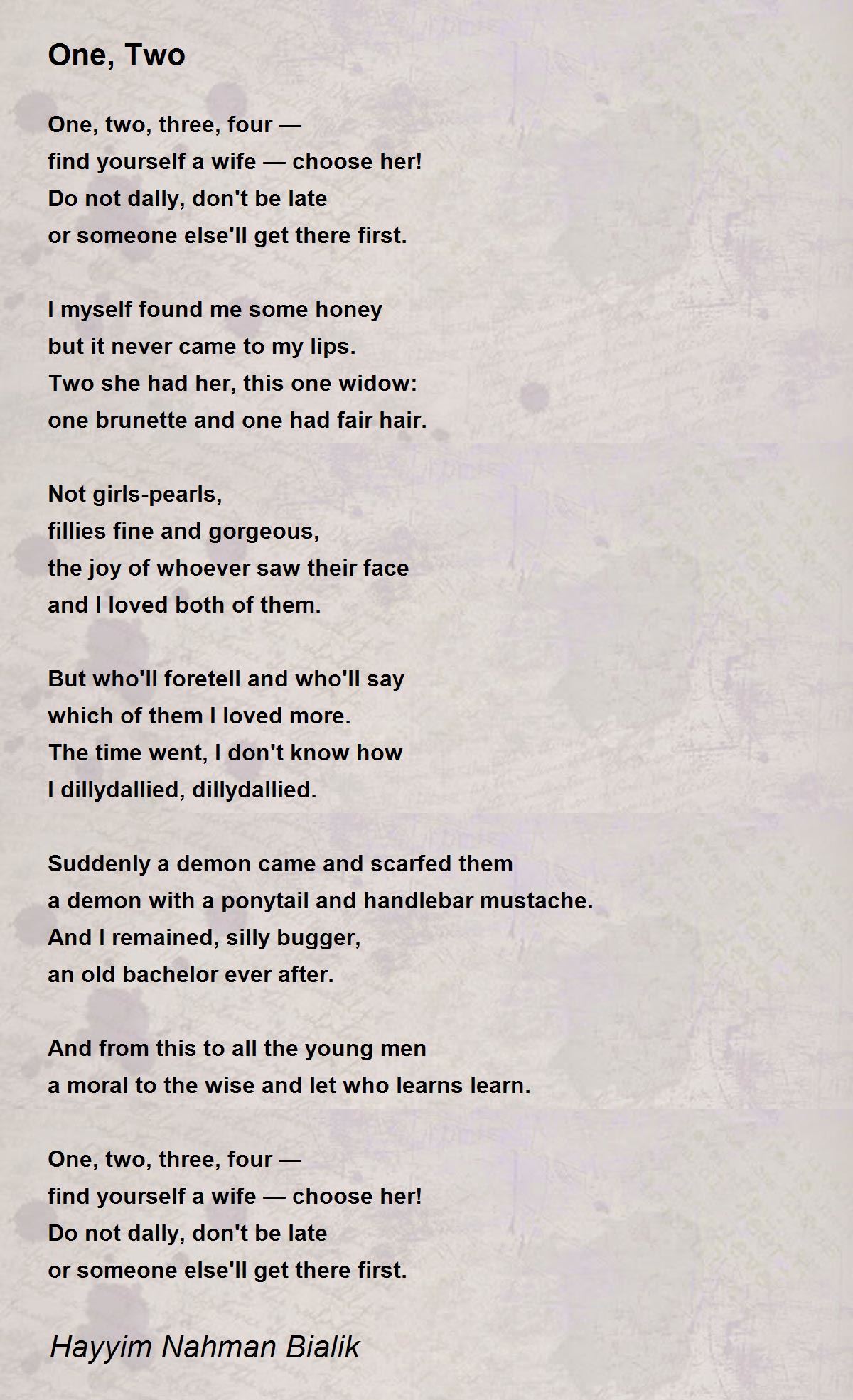 One, Two - One, Two Poem by Hayyim Nahman Bialik