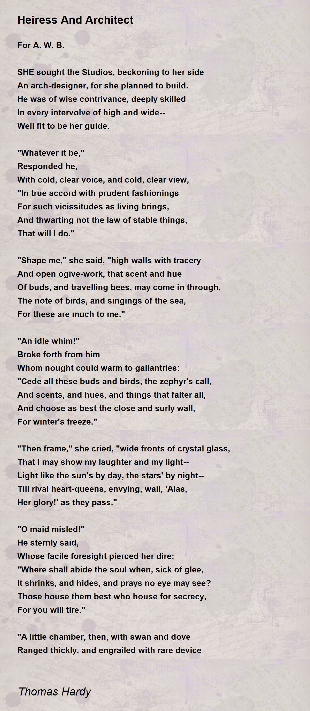 Heiress And Architect - Heiress And Architect Poem by Thomas Hardy