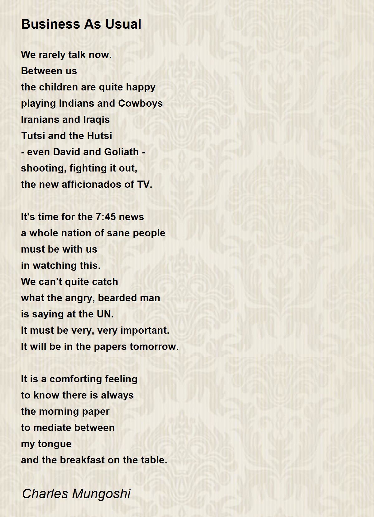 Business As Usual - Business As Usual Poem by Charles Mungoshi