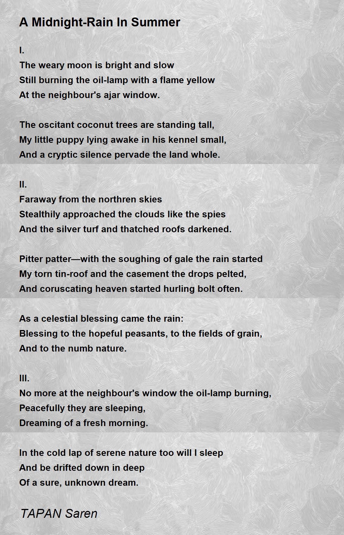 A Midnight-Rain In Summer by TAPAN Saren - A Midnight-Rain In Summer Poem