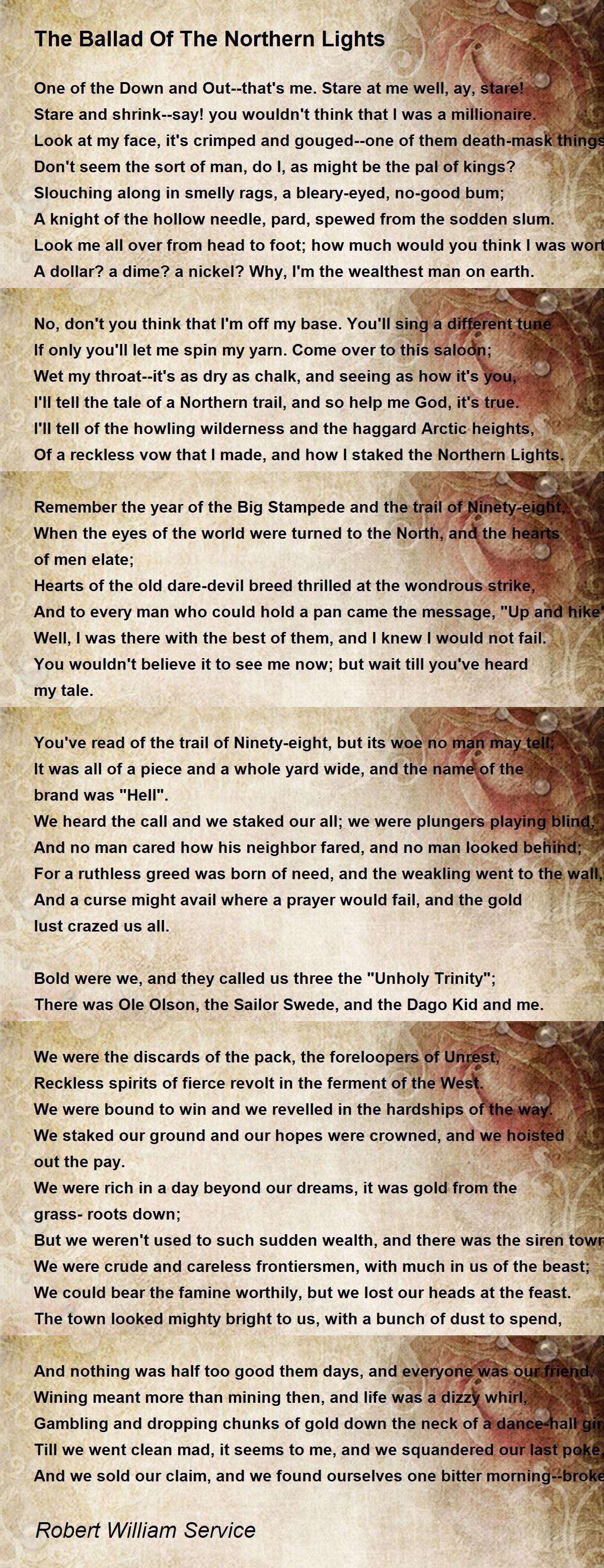 Northern Lights Poem Robert Service | Americanwarmoms.org