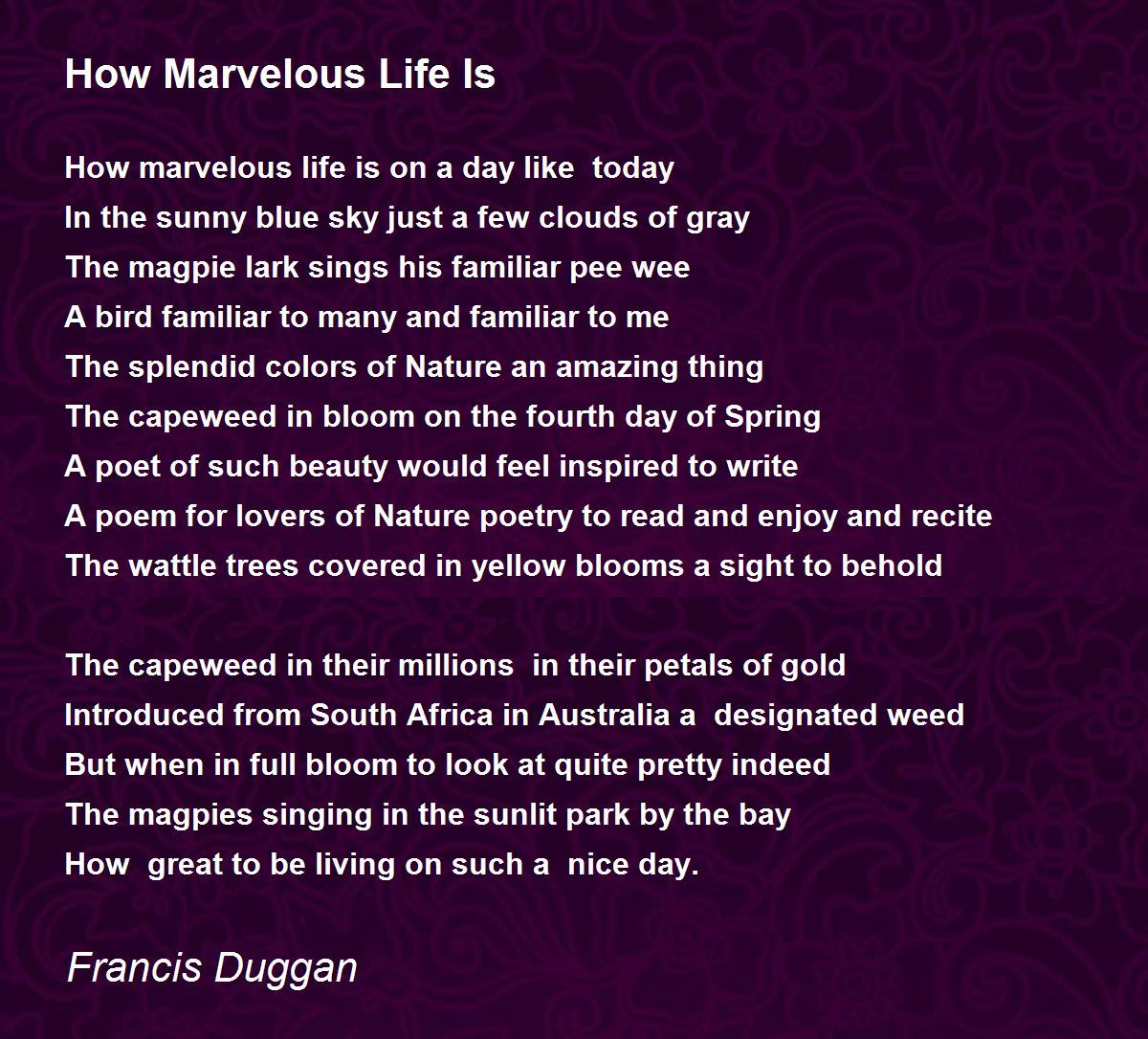 How Marvelous Life Is - How Marvelous Life Is Poem by Francis Duggan