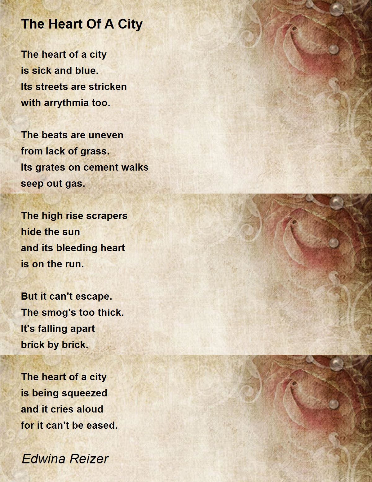 The Heart Of A City Poem by Edwina Reizer - Poem Hunter