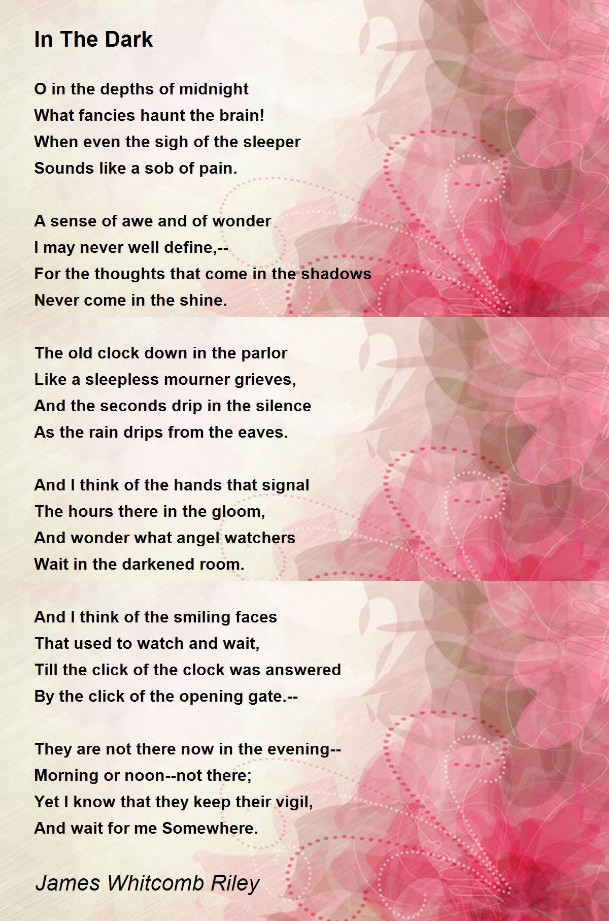 In The Dark - In The Dark Poem by James Whitcomb Riley